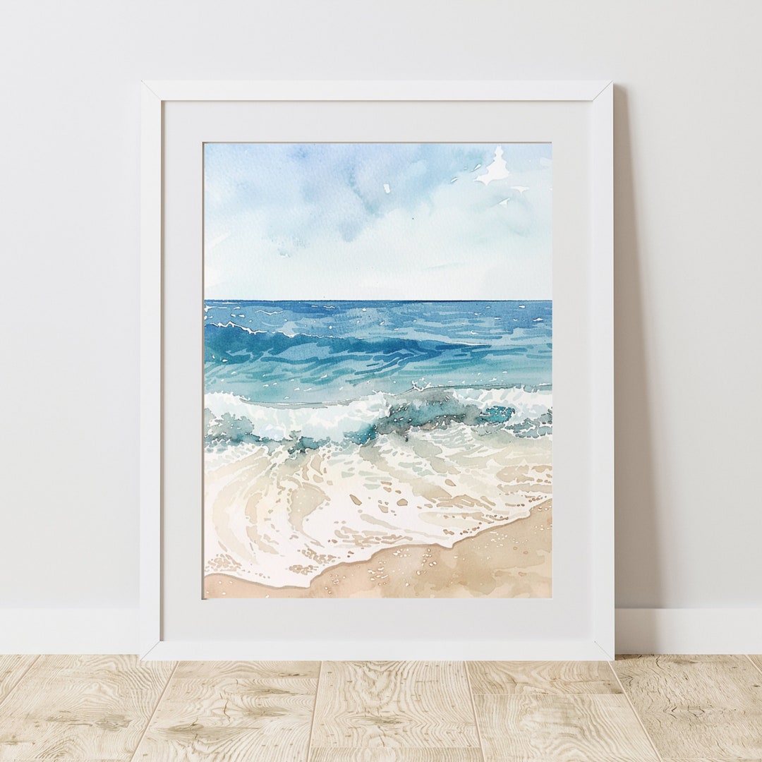 Ocean Watercolor Painting, Beach Wall Art, Serene Coastal Print, Modern ...