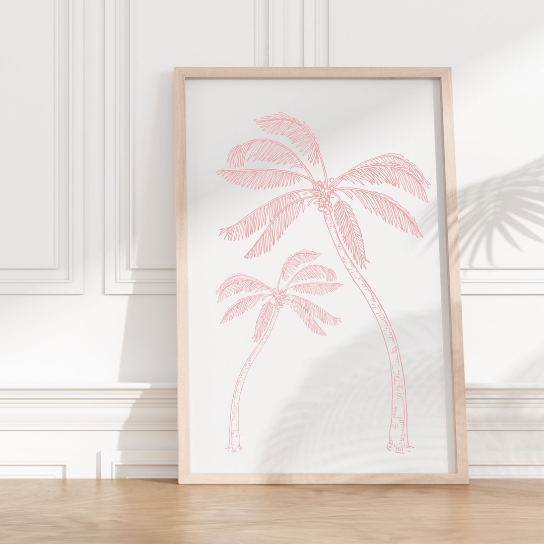 Pink Palms Wall Art, Beachy Wall Art, Palm Tree Digital Print, Coastal ...
