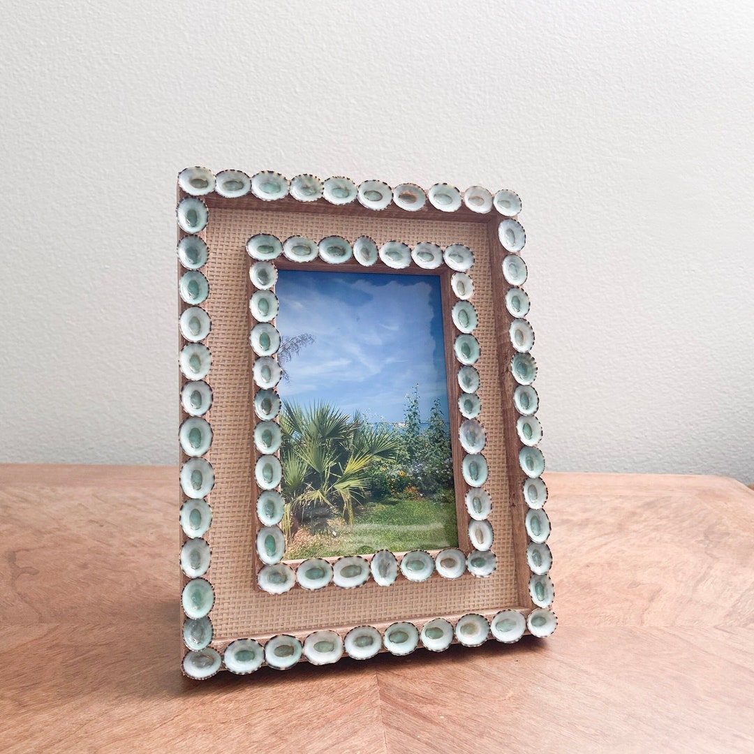 Limpet Shell Picture Frame, Sea Shell Frame, Rattan Coastal Frame ...