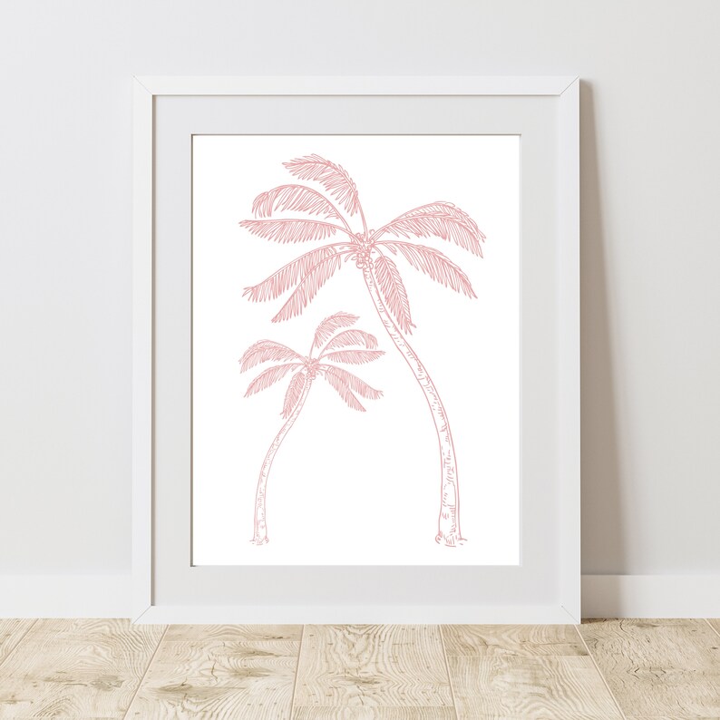 Pink Palms Wall Art, Beachy Wall Art, Palm Tree Digital Print, Coastal ...