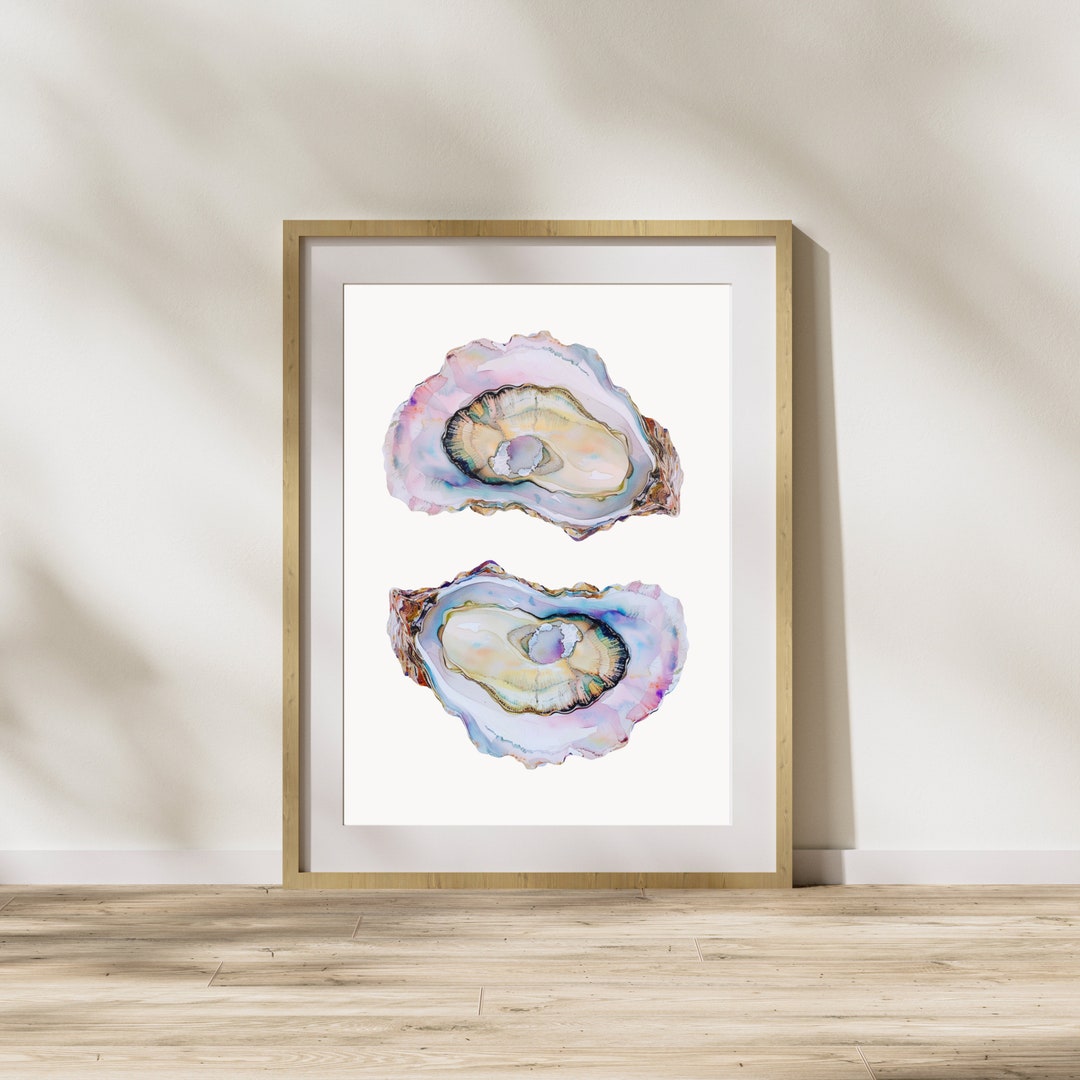 Watercolor Oyster Wall Art, Modern Coastal Decor, Oyster Shell Painting ...