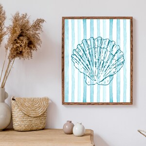 Seashell Print Light Blue Wall Art Coastal Prints Beachy Wall Art ...