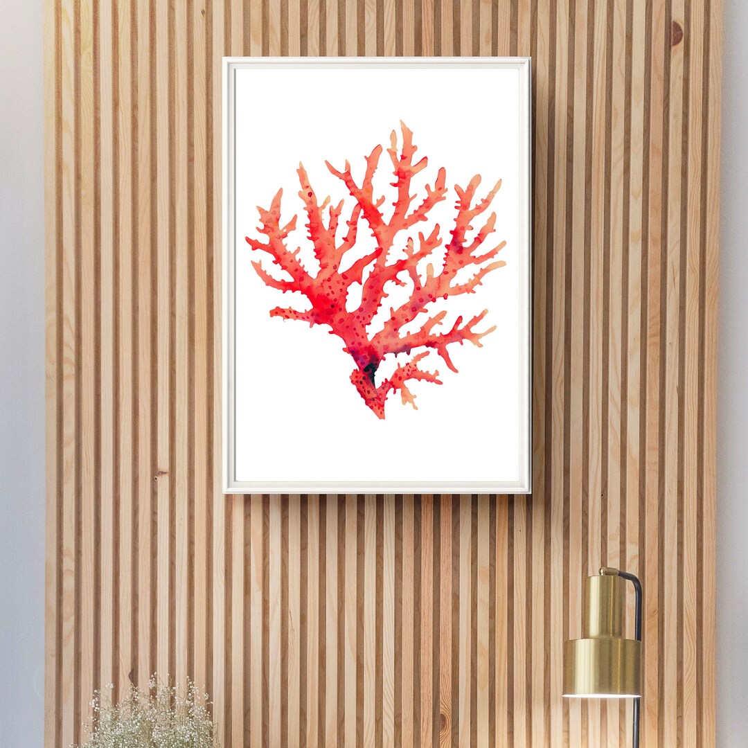 Watercolor Coral Wall Art, Red Coral Wall Prints, Modern Ocean Wall ...