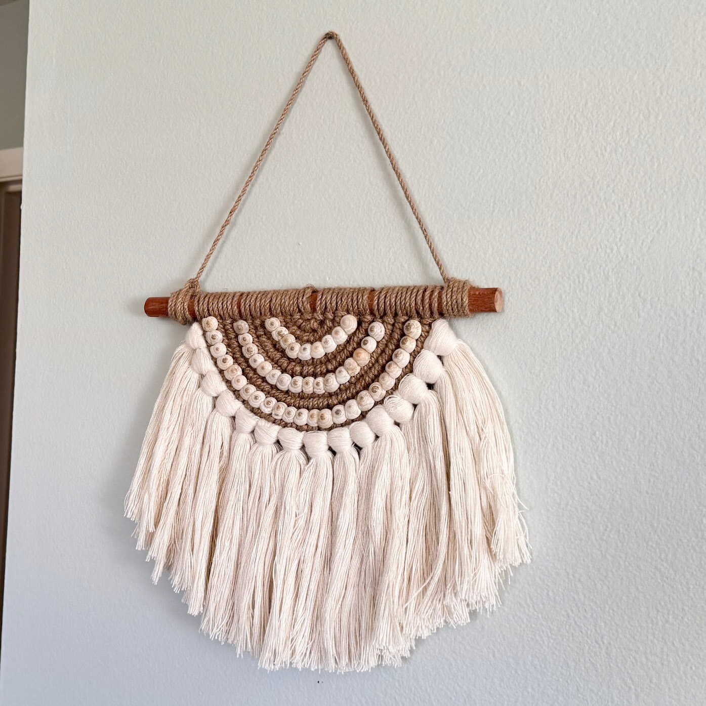 Neutral Shell Fringe Boho Wall Decor, Coastal Fringe Wall Hanging ...
