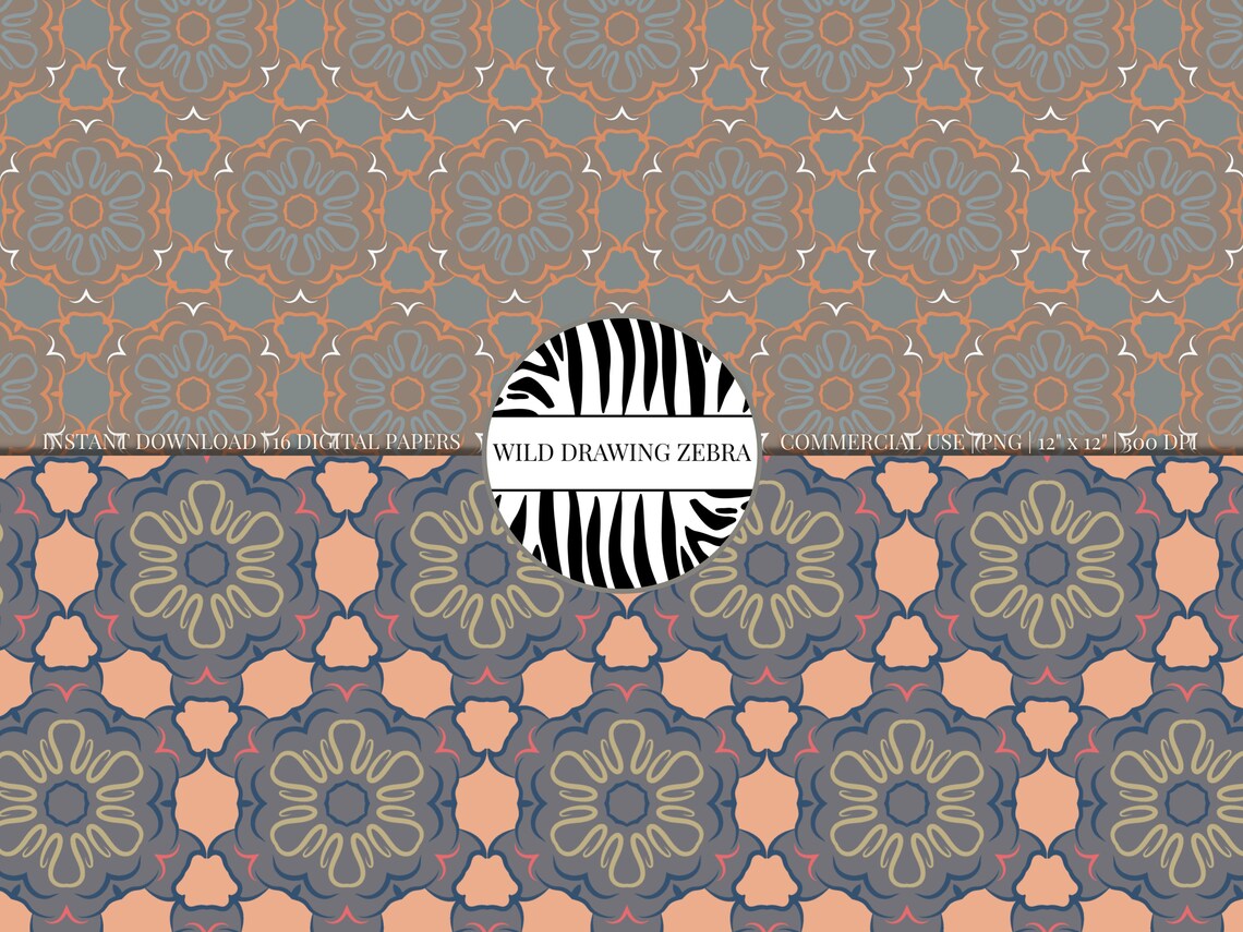 Abstract Batik Printable Digital Papers - With Baroque Damask Scrapbook ...