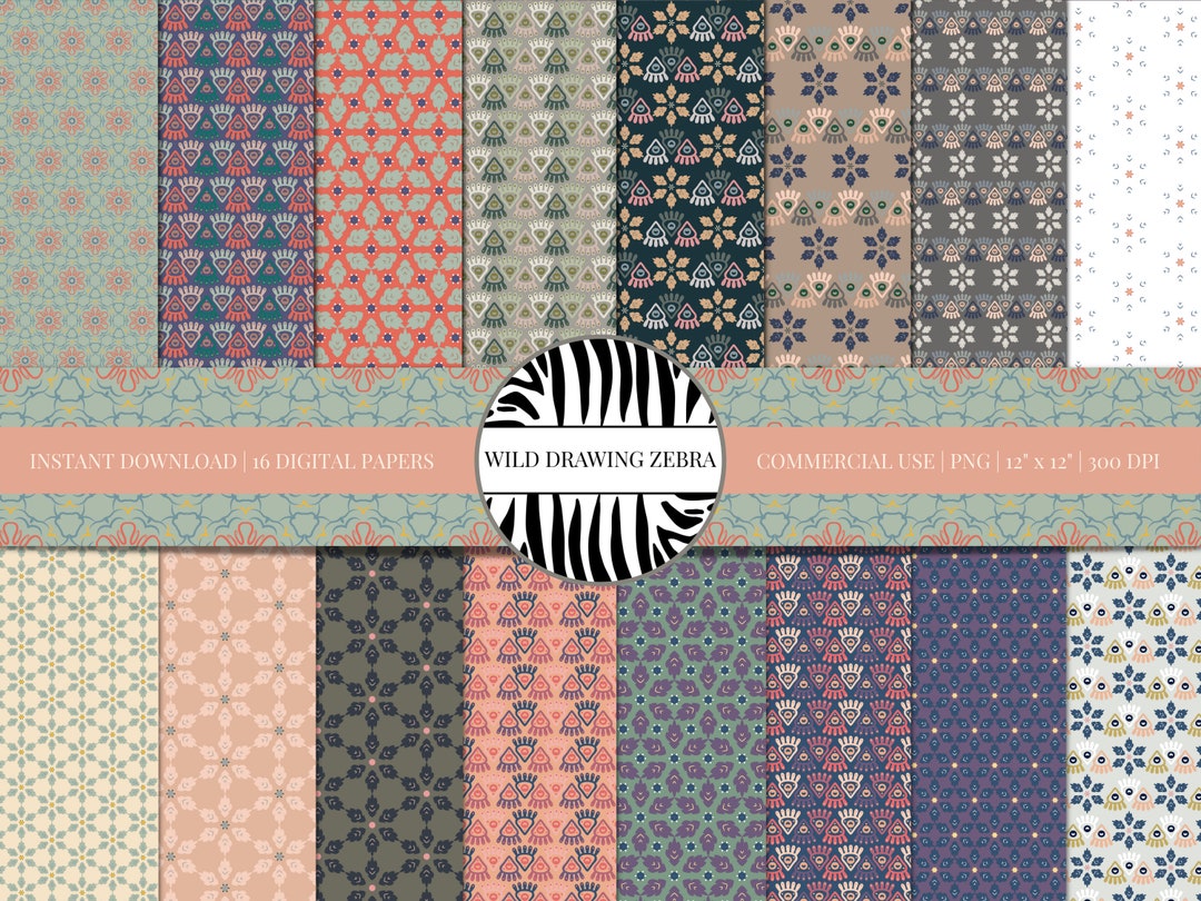 Decorative Abstract Boho Digital Papers - With Geometric Floral ...