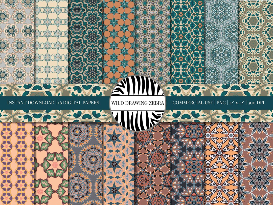 Geometric Arabesque Printable Paper Pack - With Ornamental ...