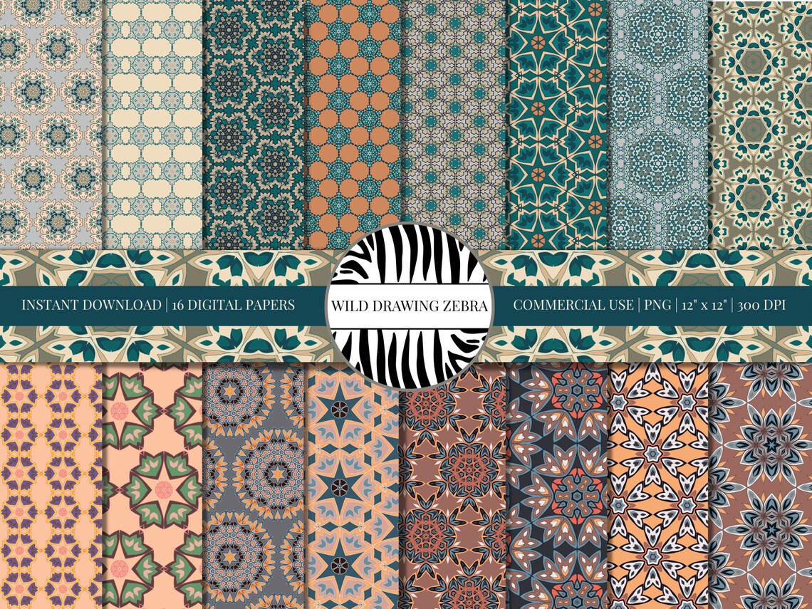 Geometric Arabesque Printable Paper Pack - With Ornamental ...