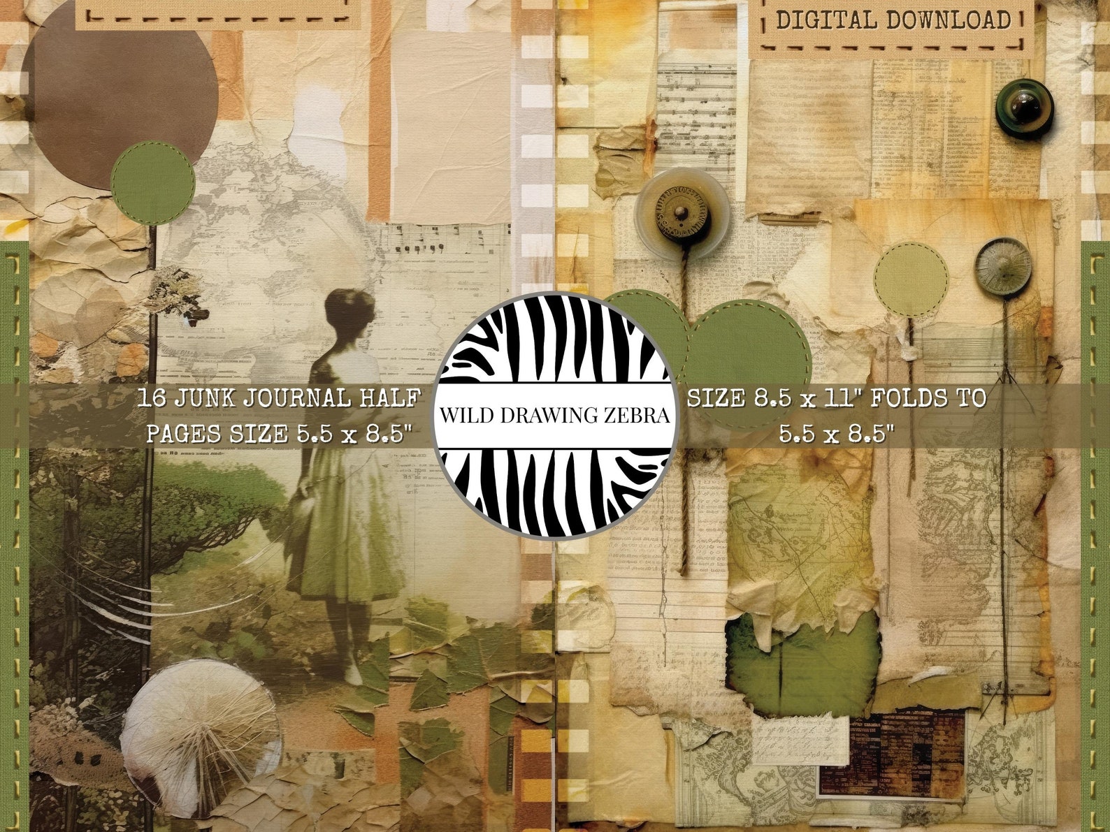 Printable Half Papers for Junk Journals, Vintage-inspired Collage ...