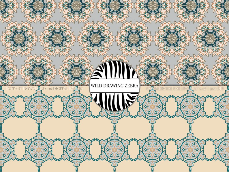 Geometric Arabesque Printable Paper Pack - With Ornamental ...