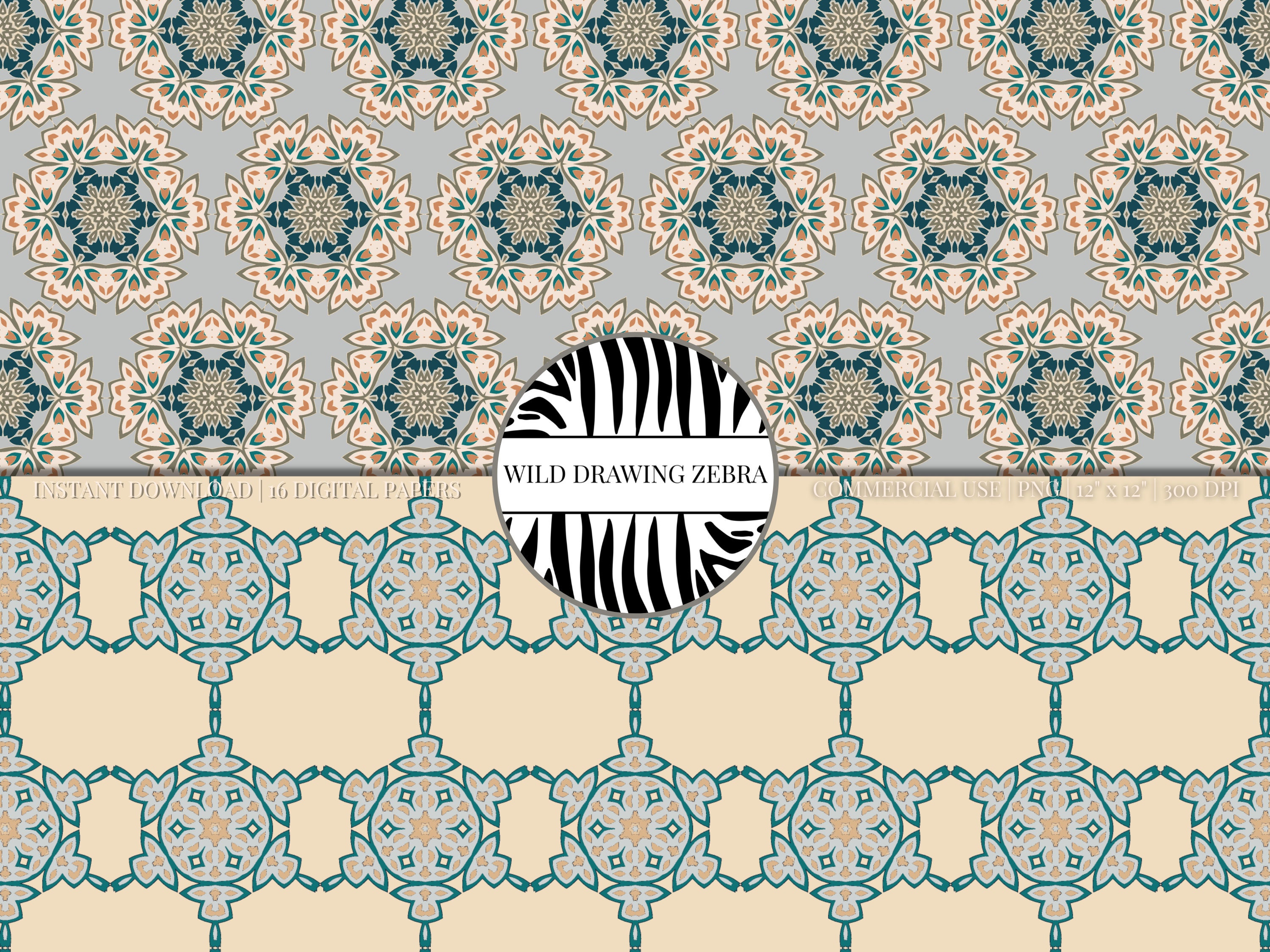 Geometric Arabesque Printable Paper Pack - With Ornamental ...