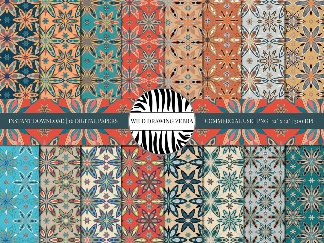 Colorful Ornamental Printable Paper Pack - With Azulejo Inspired ...