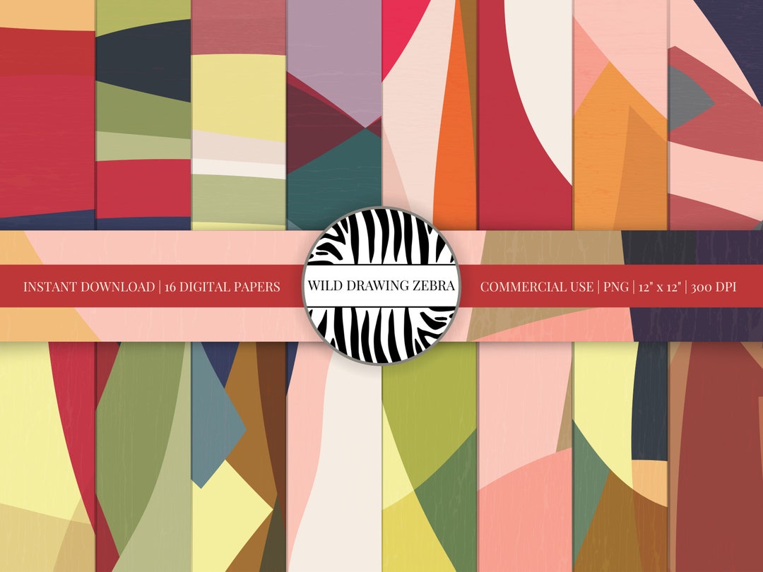 Colorful Modern Digital Paper Set, With Abstract Mid Century Modern ...