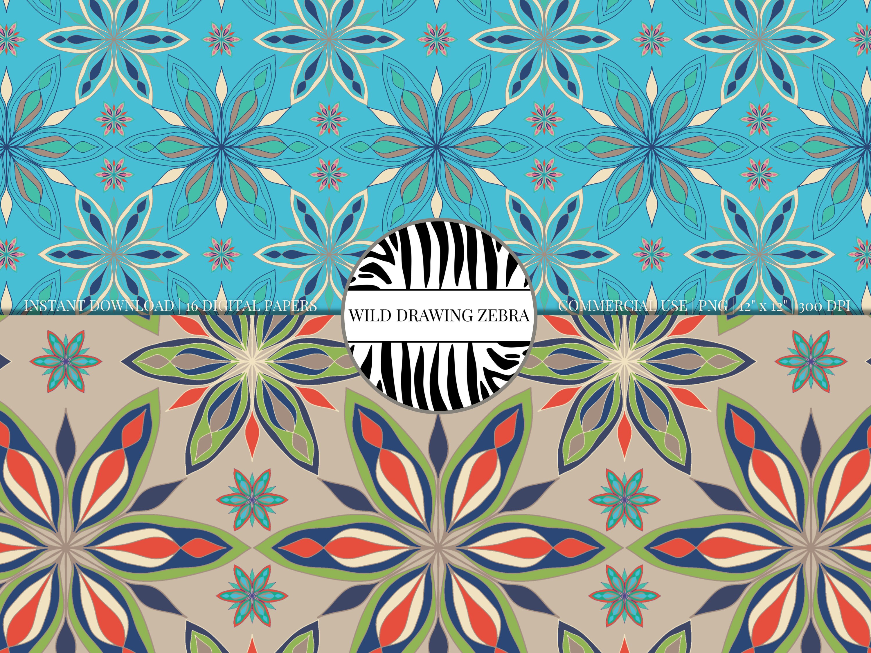 Colorful Ornamental Printable Paper Pack - With Azulejo Inspired ...