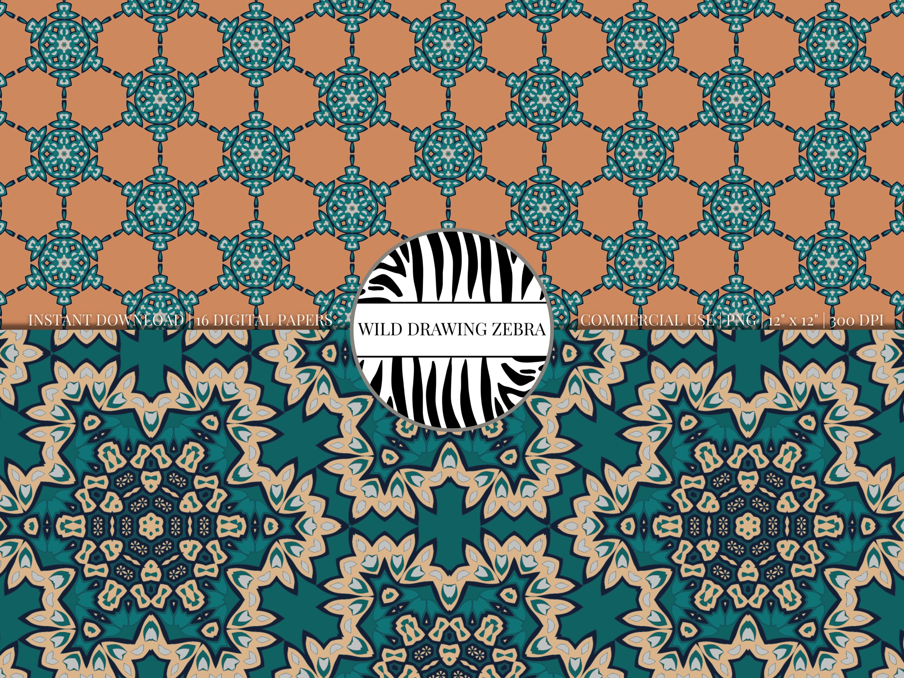 Geometric Arabesque Printable Paper Pack - With Ornamental ...