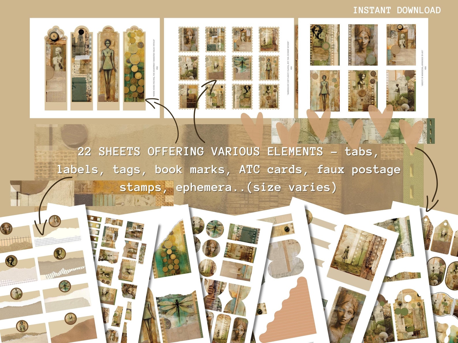 Printable Half Papers for Junk Journals, Vintage-inspired Collage ...