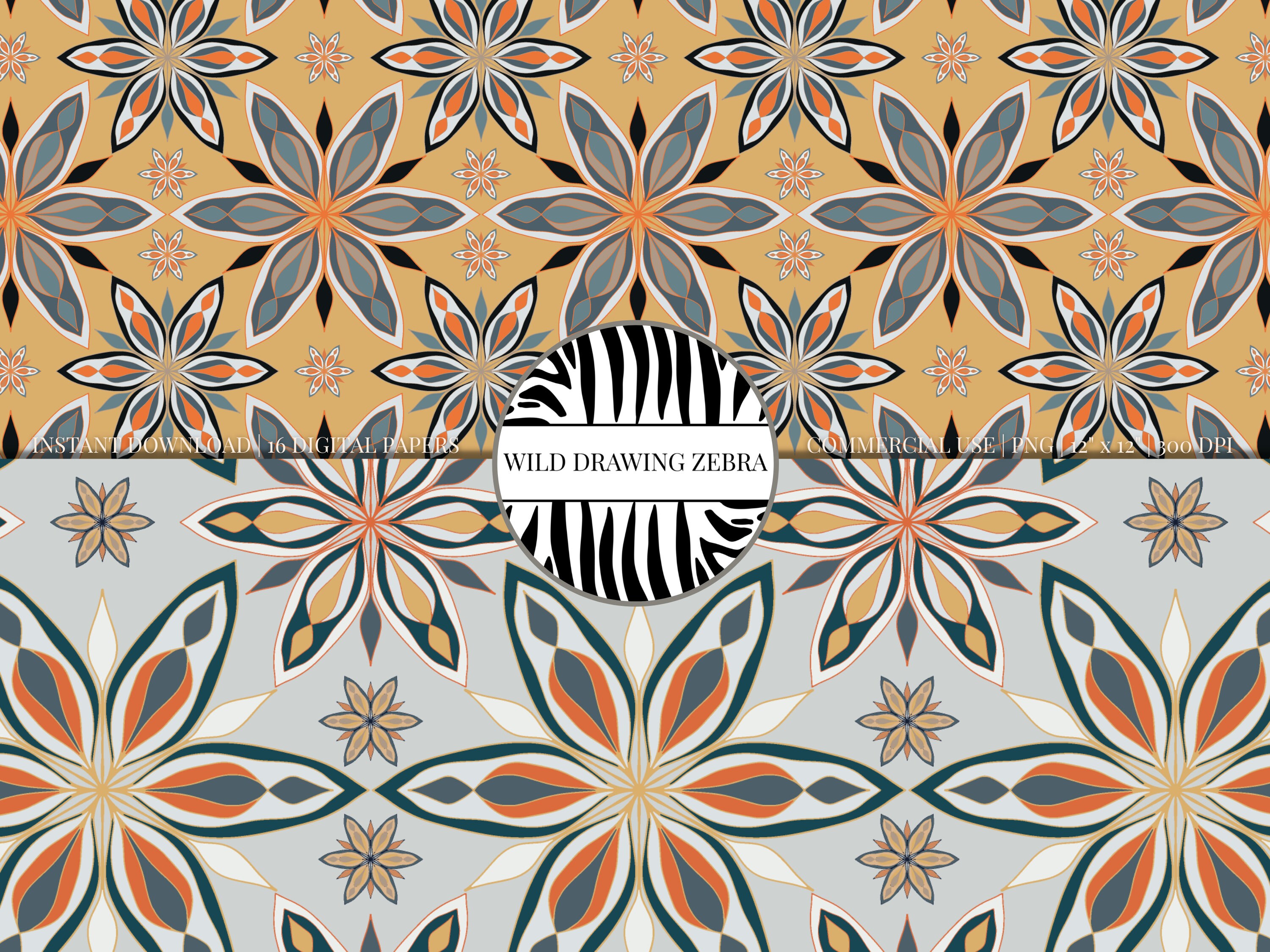 Colorful Ornamental Printable Paper Pack - With Azulejo Inspired ...