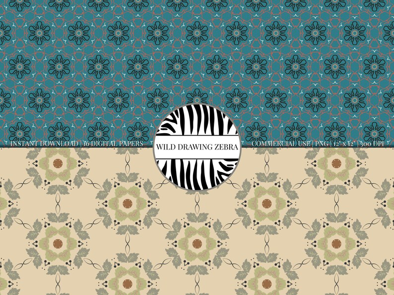 Abstract Batik Printable Digital Papers - With Baroque Damask Scrapbook ...