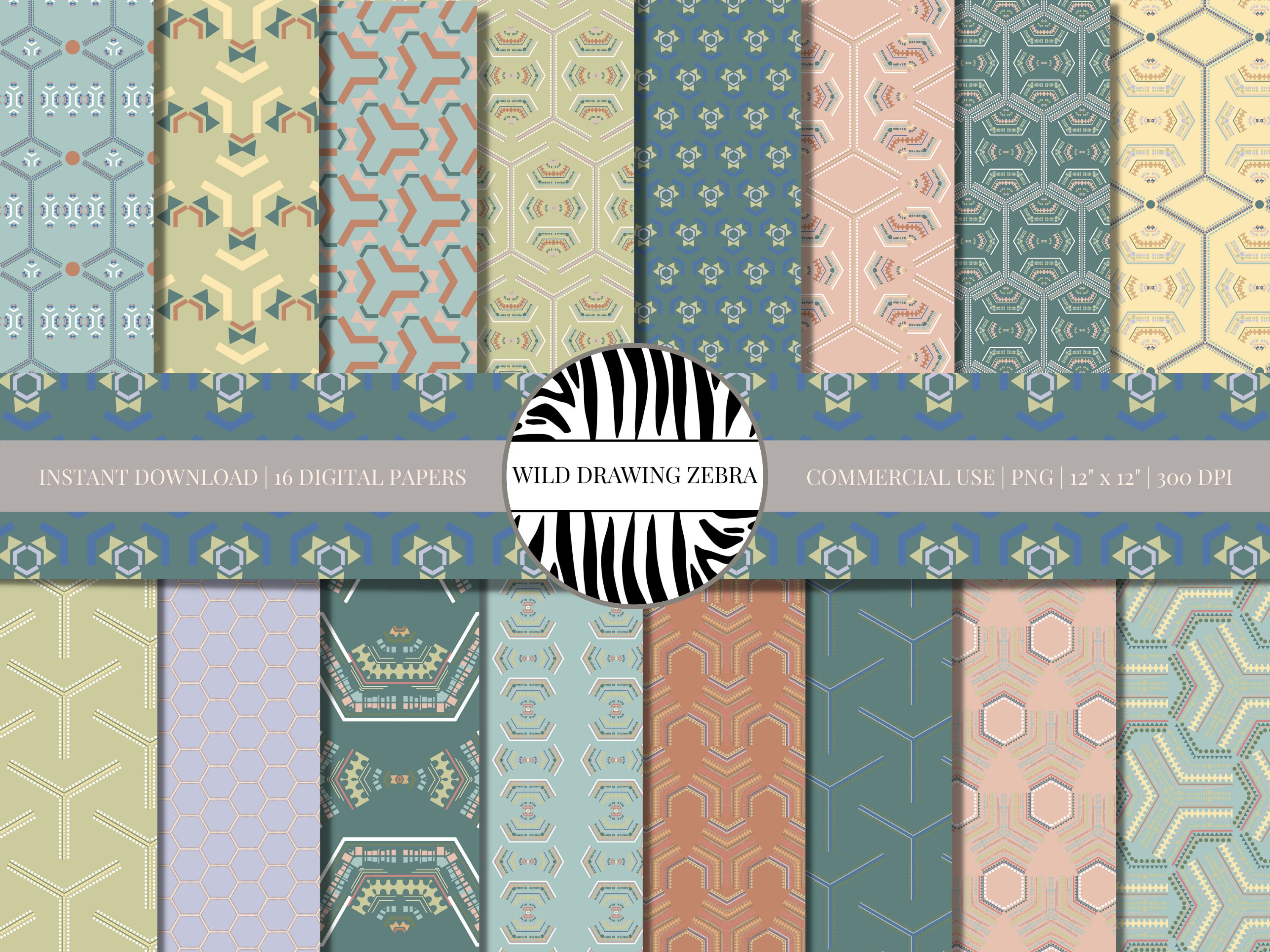 16 decorative paper journal, collage pretty paper patterns digital ...