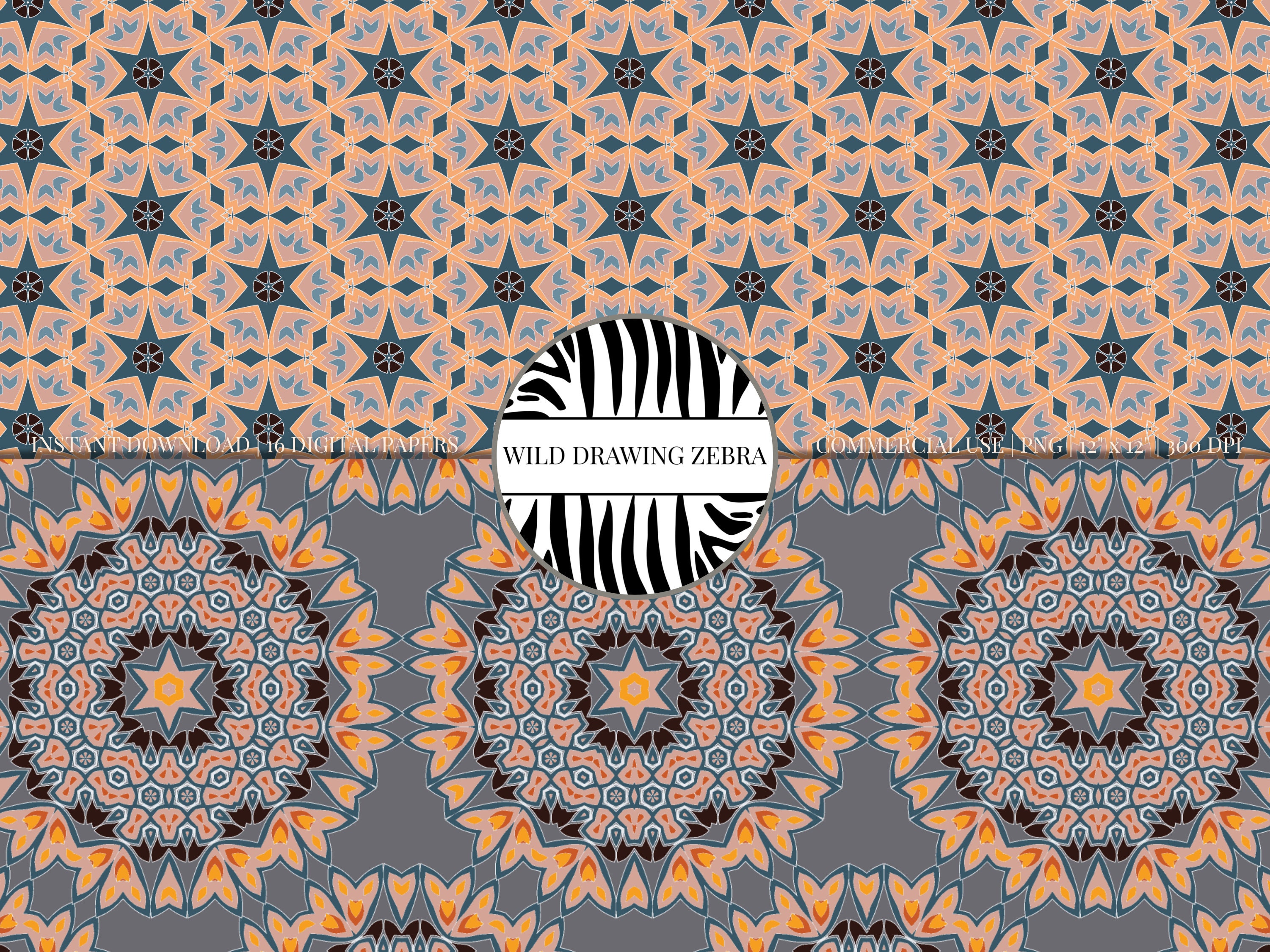 Geometric Arabesque Printable Paper Pack - With Ornamental ...