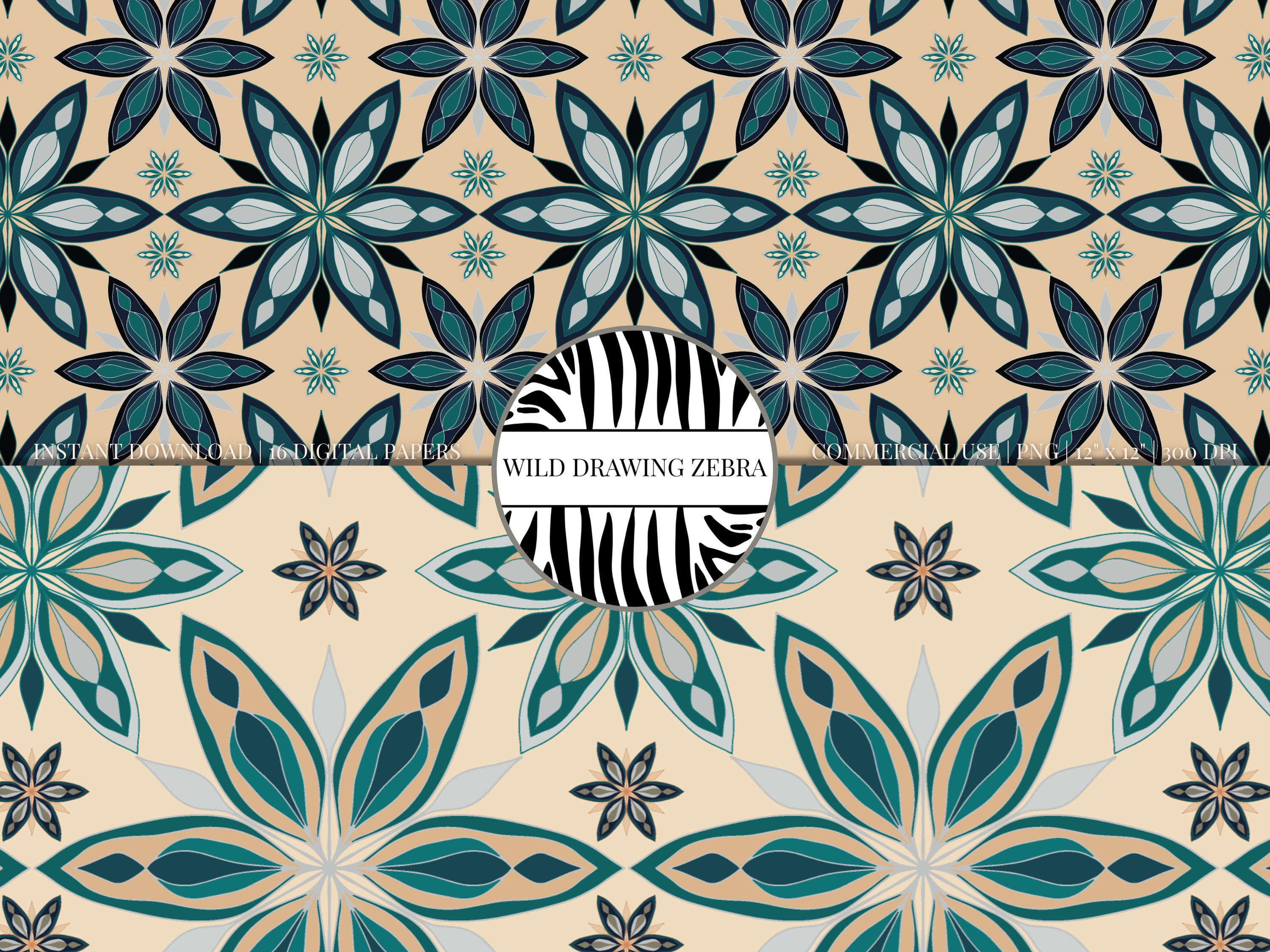 Colorful Ornamental Printable Paper Pack - With Azulejo Inspired ...