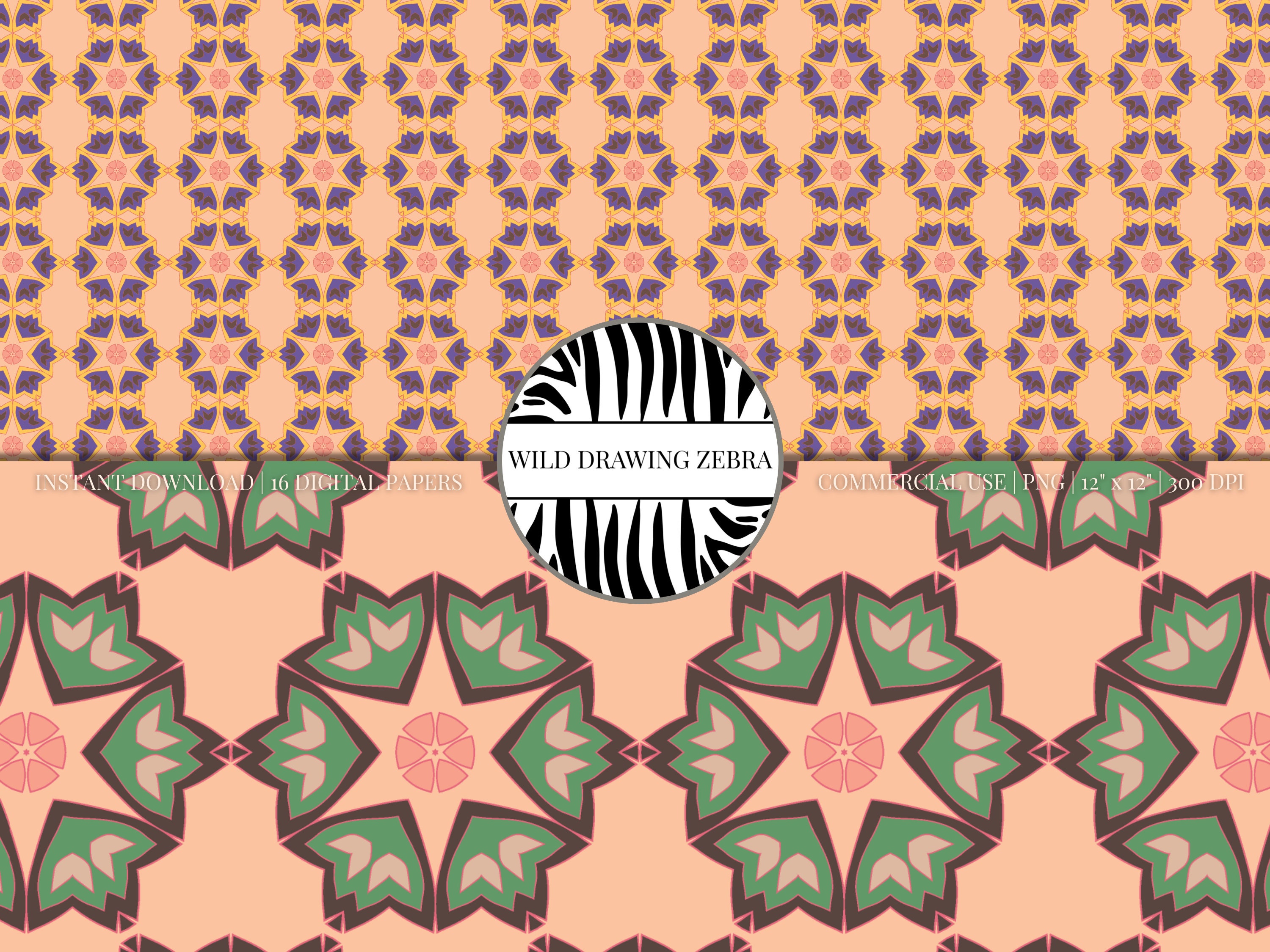 Geometric Arabesque Printable Paper Pack - With Ornamental ...