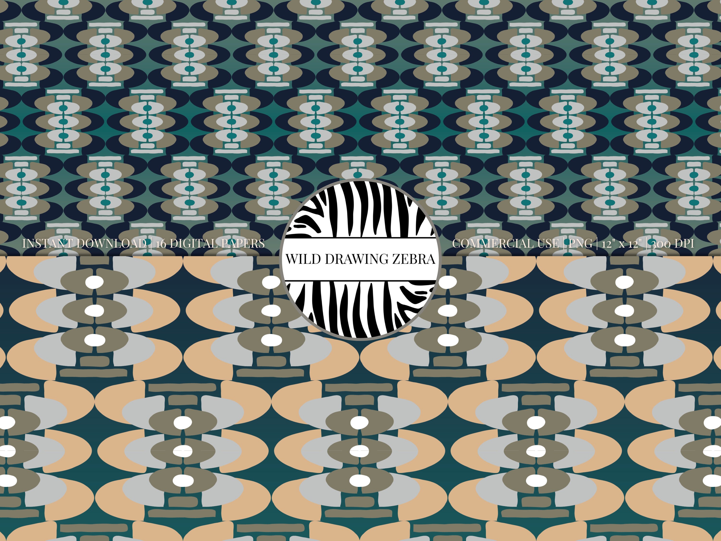 Art Deco Patterns & Abstract Ethnic Scrapbook Papers, Emerald Green ...