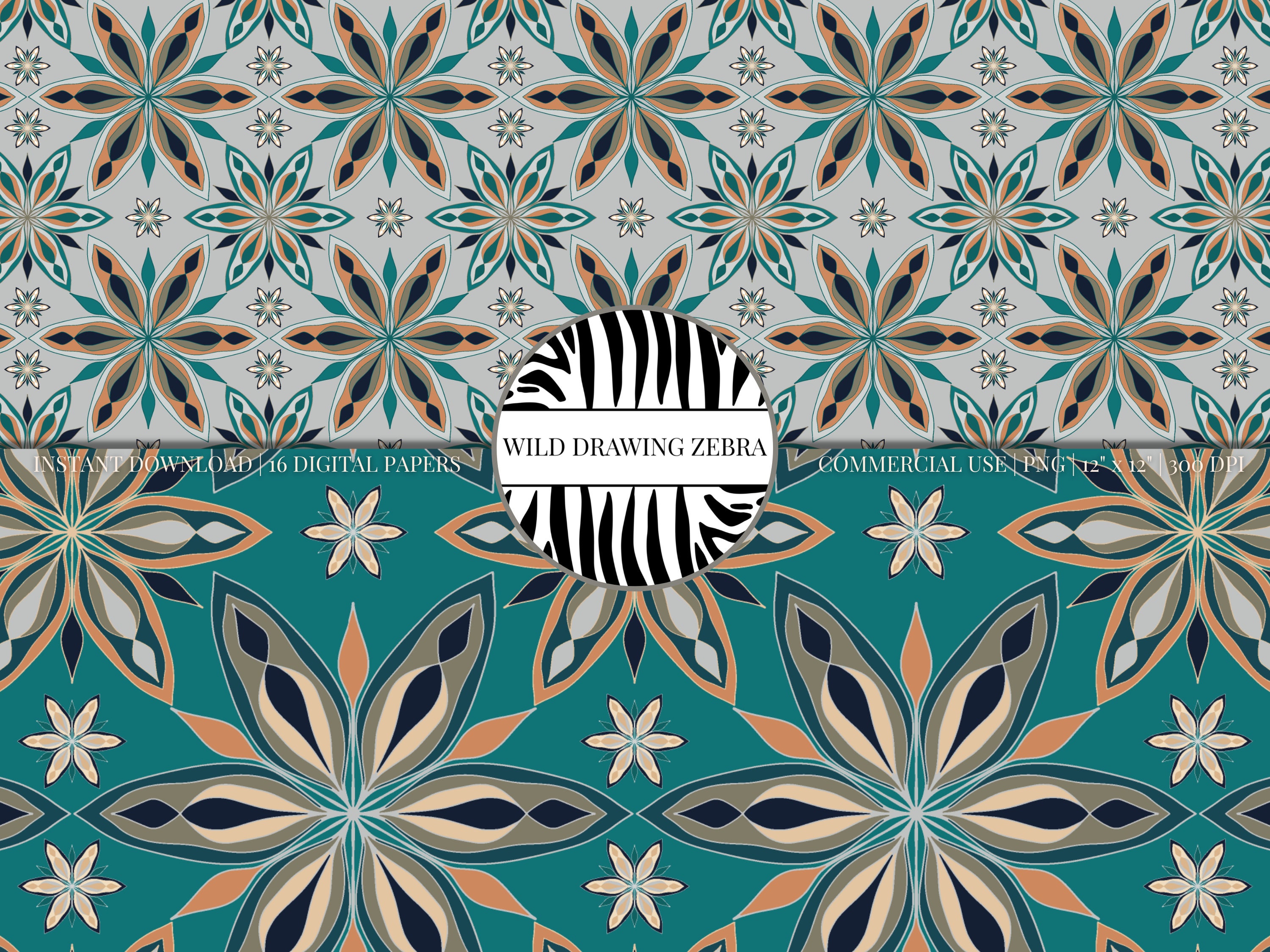 Colorful Ornamental Printable Paper Pack With Azulejo Inspired ...