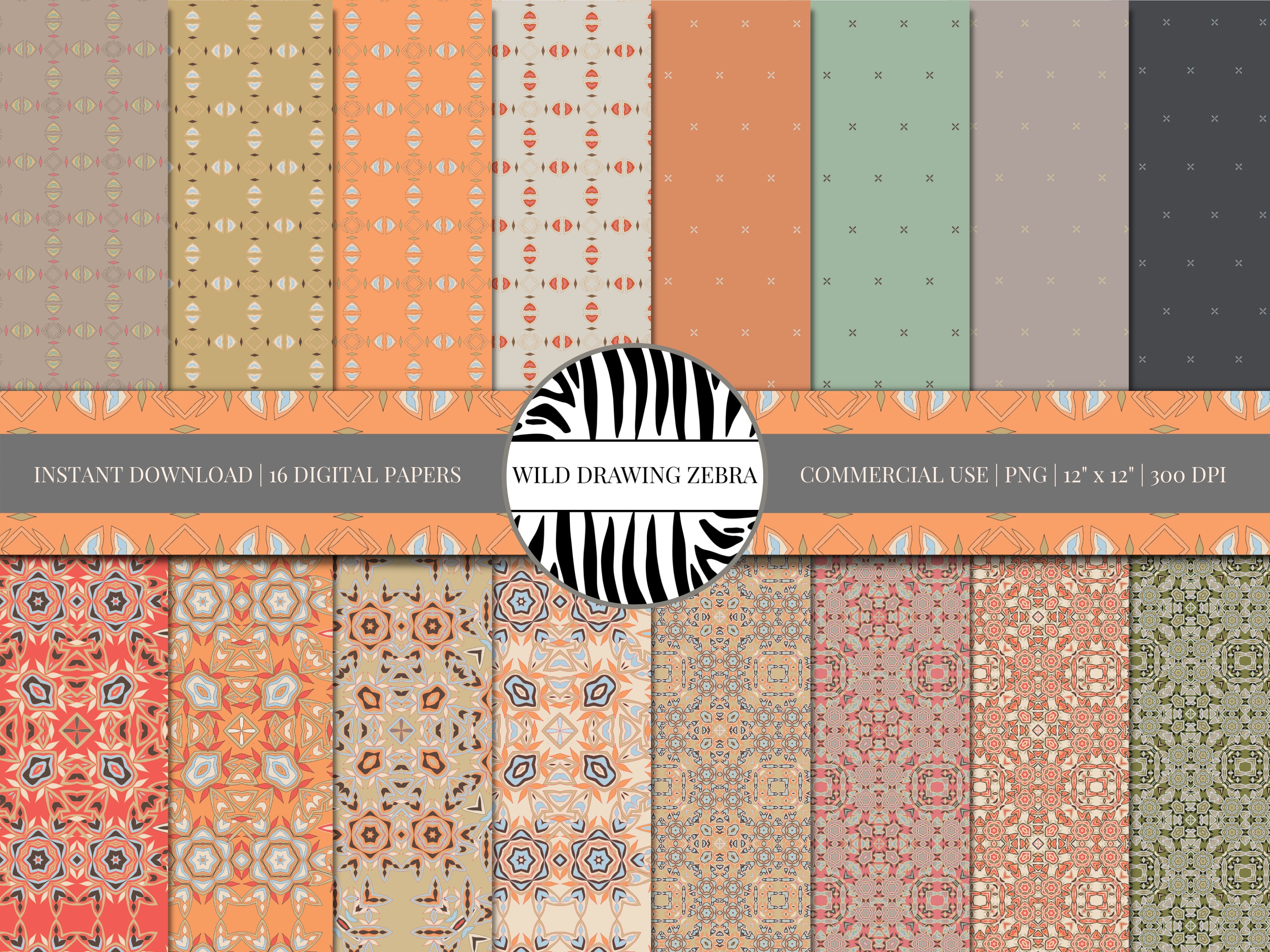 Modern Ethnic Printable Digital Paper Pack - With Abstract Floral ...