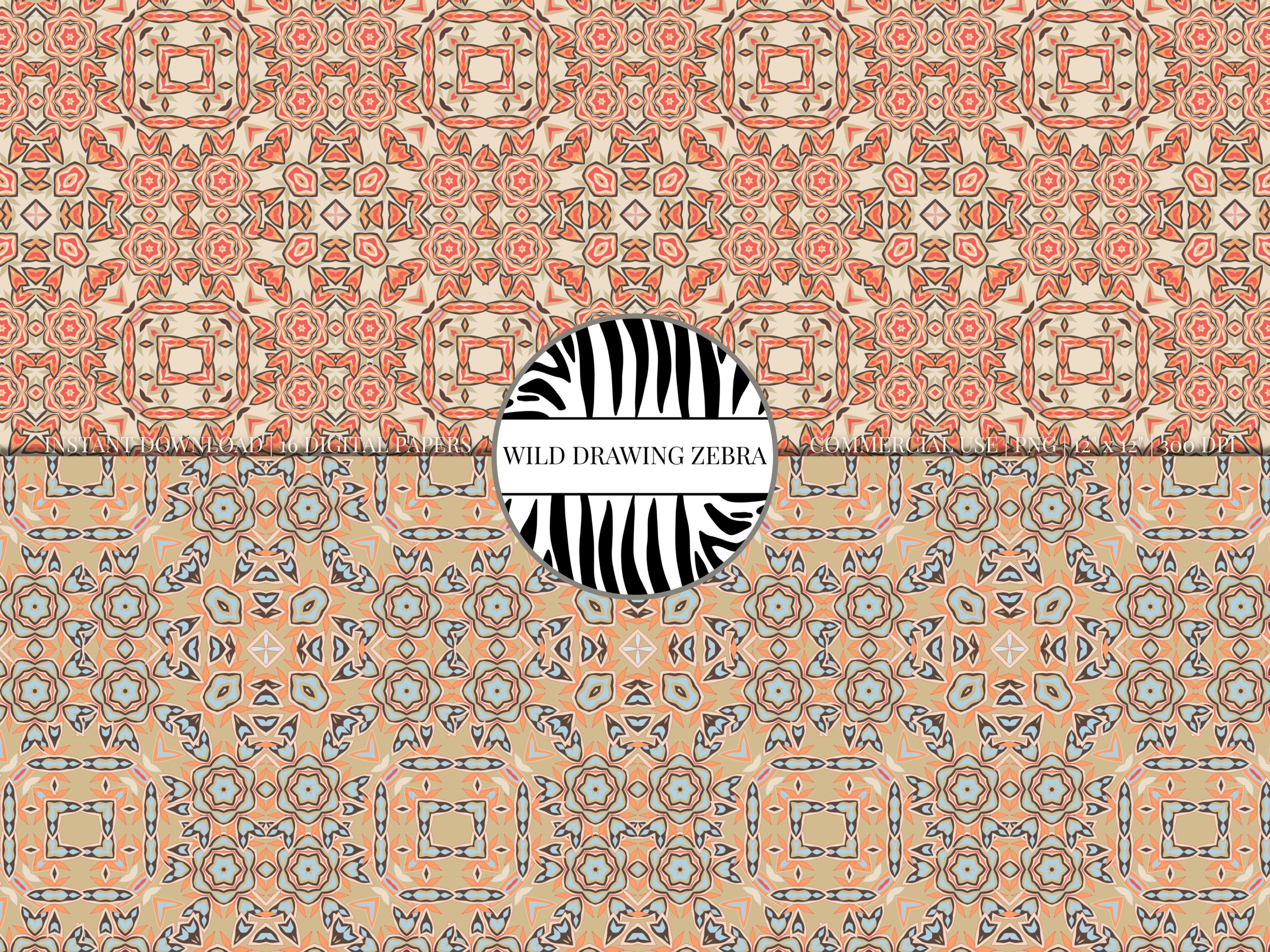Modern Ethnic Printable Digital Paper Pack - With Abstract Floral ...