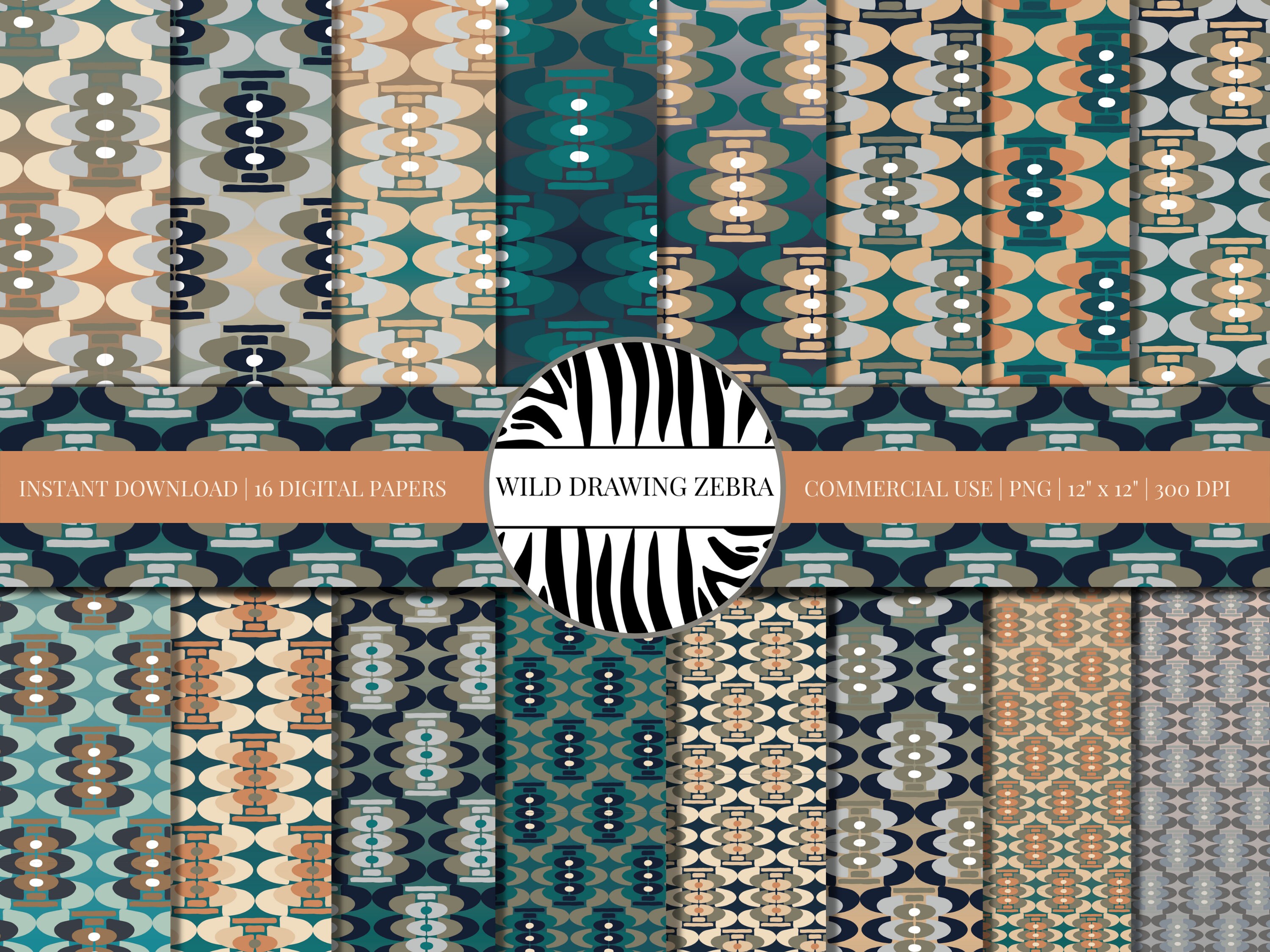 Art Deco Patterns & Abstract Ethnic Scrapbook Papers, Emerald Green ...