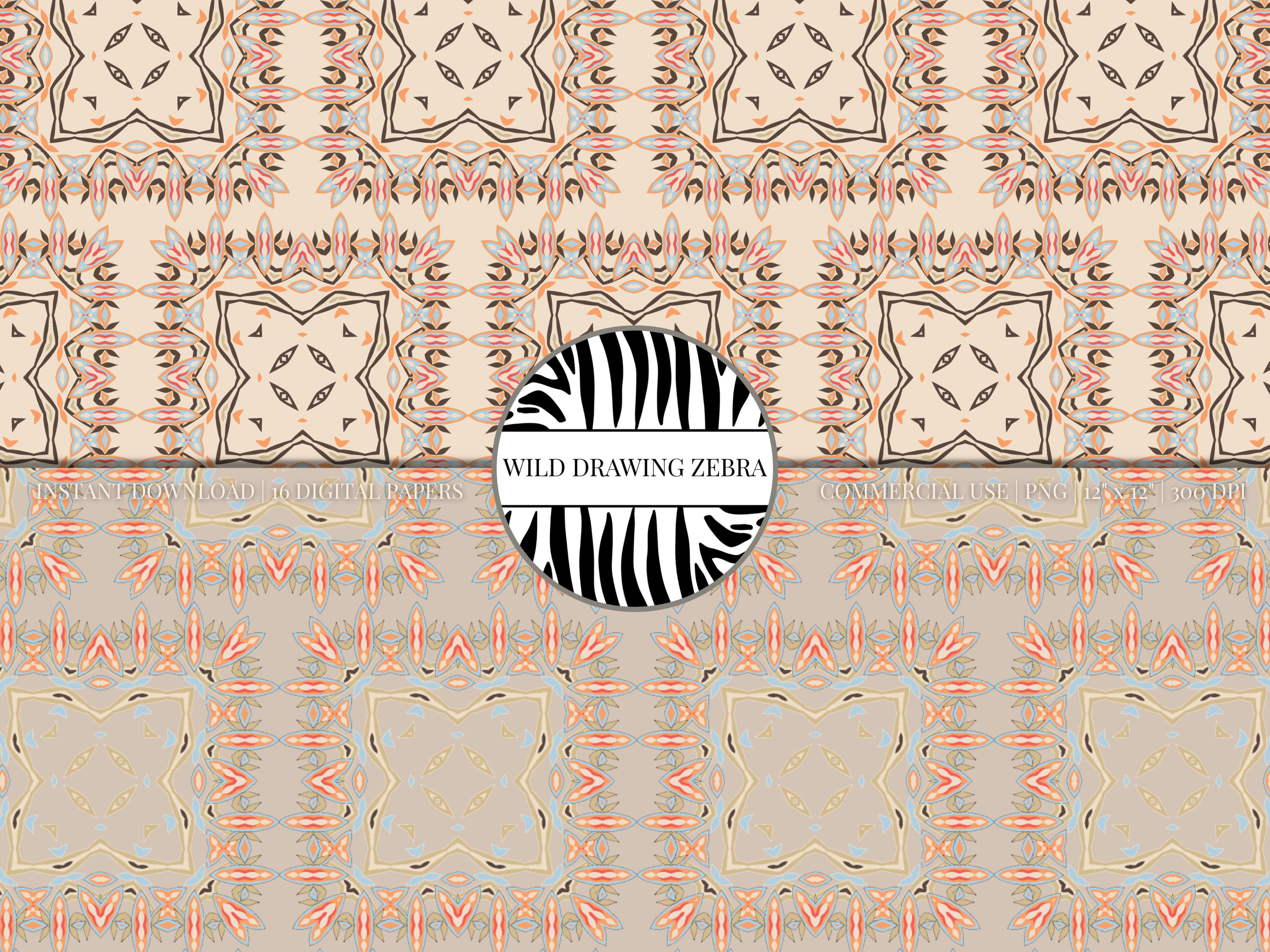 Modern Boho Digital Paper Pack - With Decorative Ethnic Patterns ...