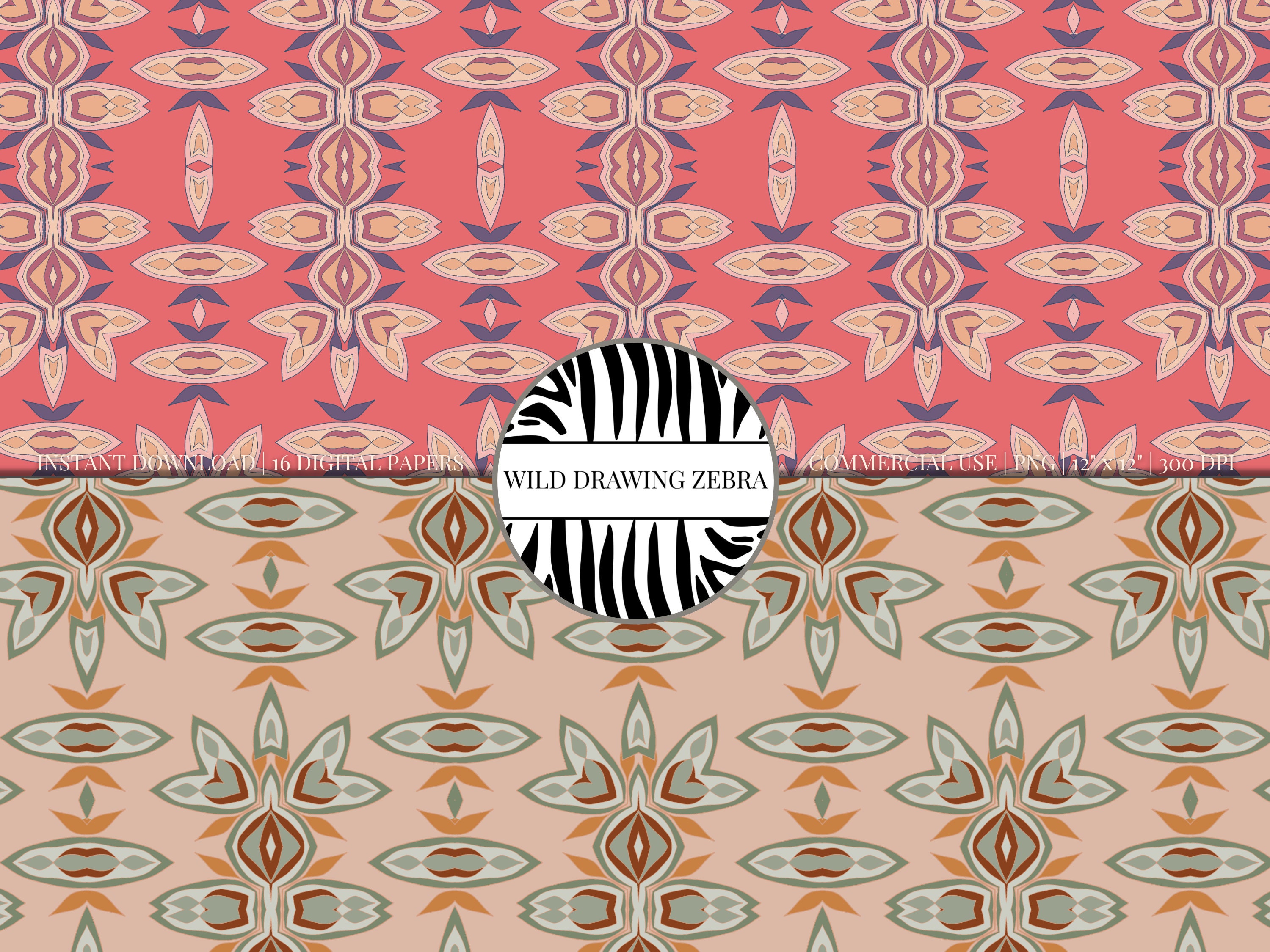 Decorative Printable Digital Paper Pack With Abstract Floral Scrapbook ...