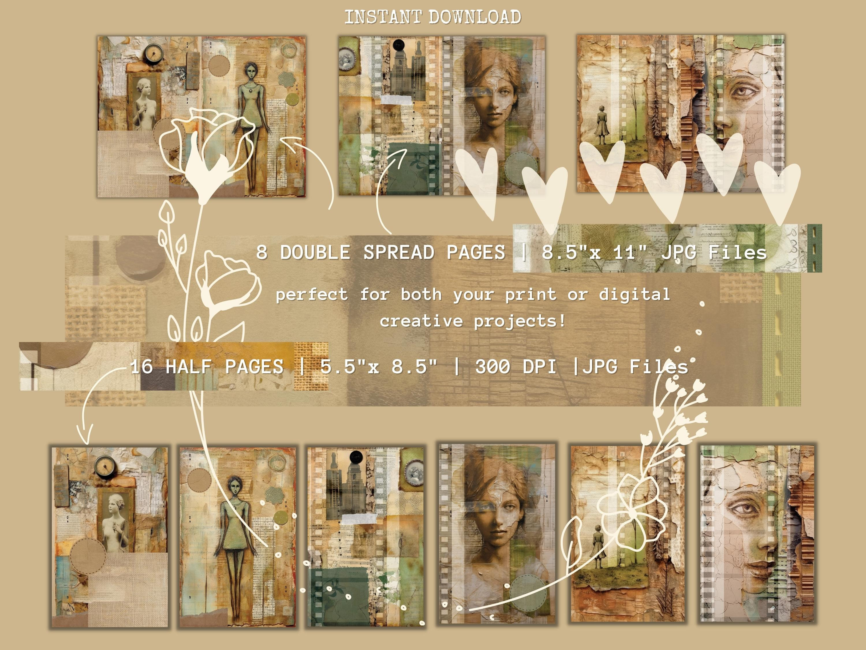 Printable Half Papers for Junk Journals, Vintage-inspired Collage ...