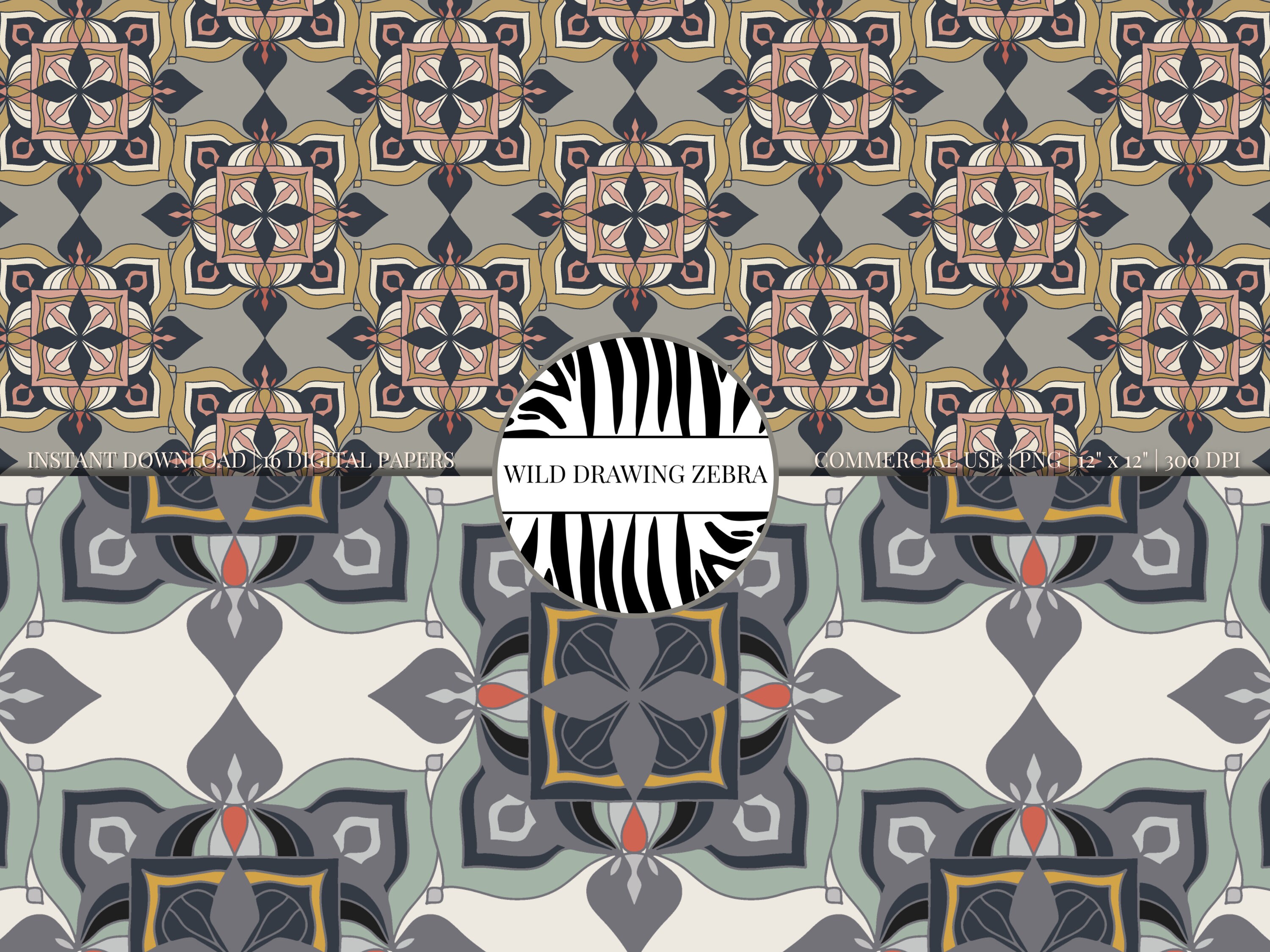 Geometric Mediterranean Printable Paper Pack - With Decorative Vintage ...