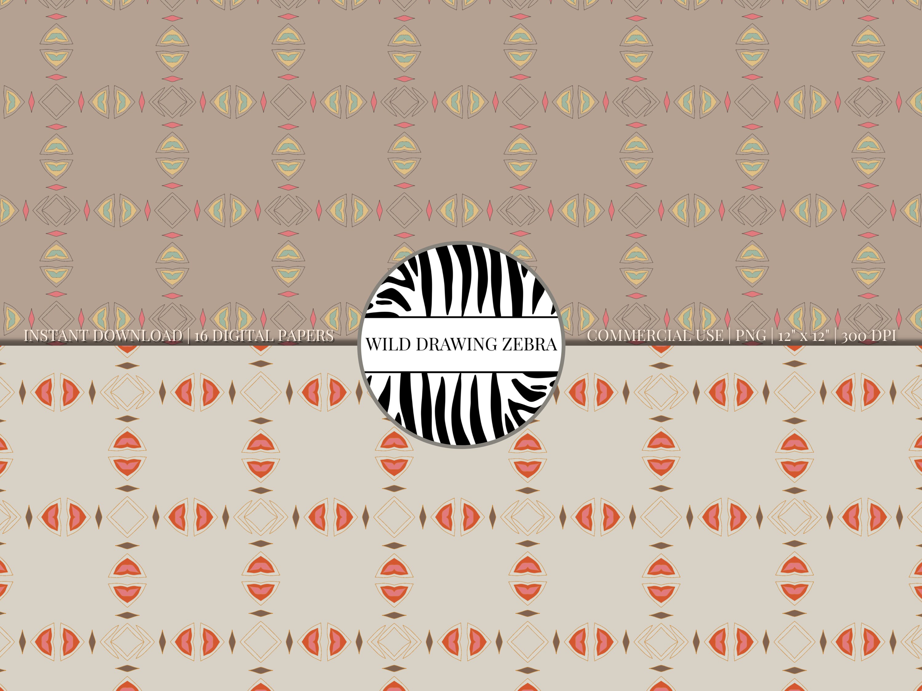 Modern Ethnic Printable Digital Paper Pack - With Abstract Floral ...