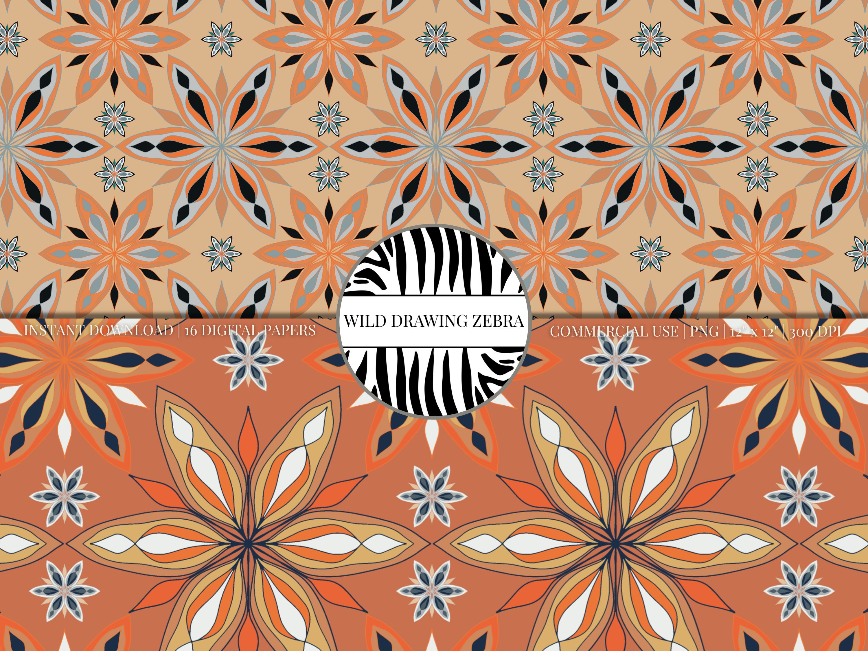 Colorful Ornamental Printable Paper Pack - With Azulejo Inspired ...