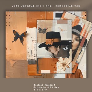 Modern Vintage Orange Aesthetic Digital Scrapbook Papers - Junk Journal ...