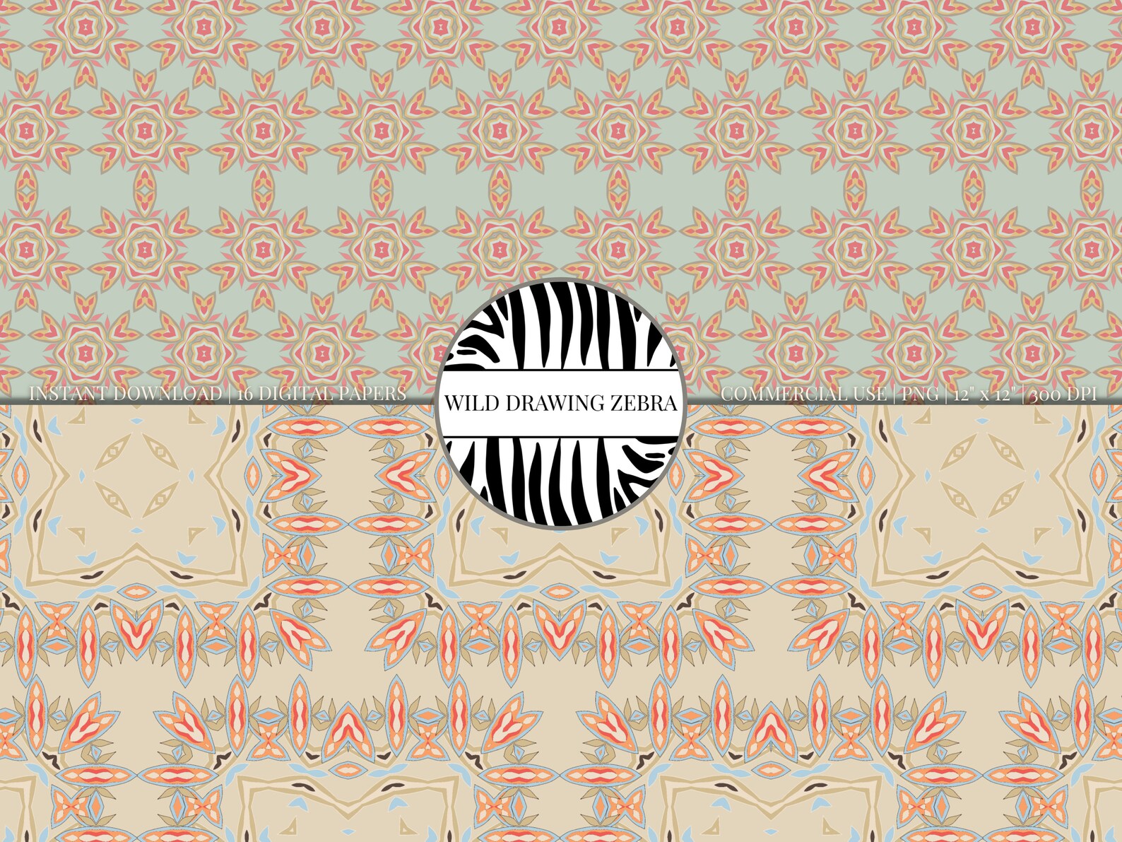 Modern Boho Digital Paper Pack - With Decorative Ethnic Patterns ...