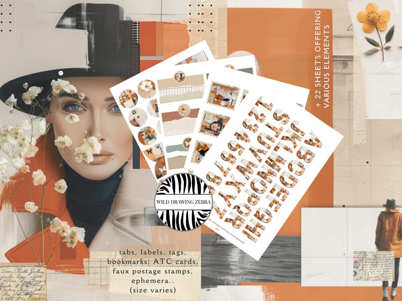 Modern Vintage Orange Aesthetic Digital Scrapbook Papers - Junk Journal ...