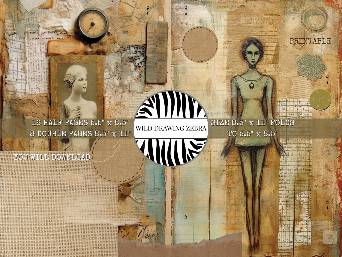 Printable Half Papers for Junk Journals, Vintage-inspired Collage ...