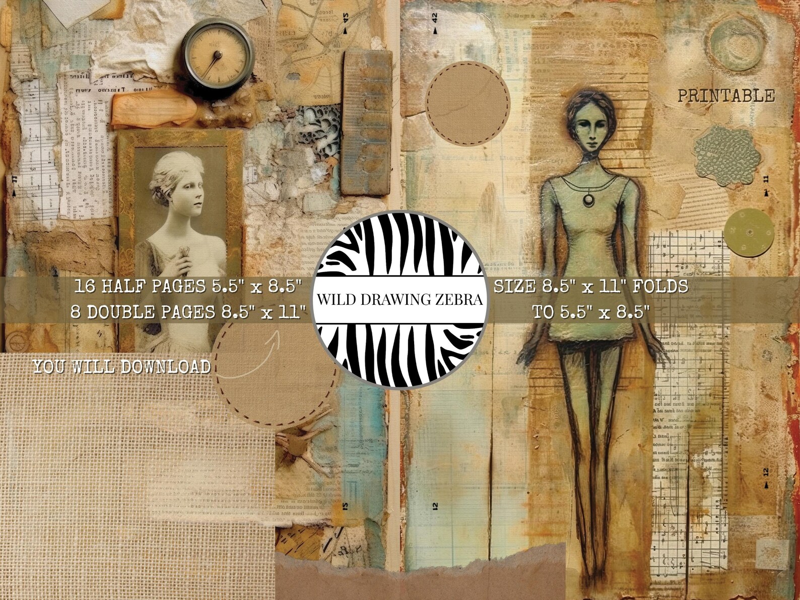 Printable Half Papers for Junk Journals, Vintage-inspired Collage ...