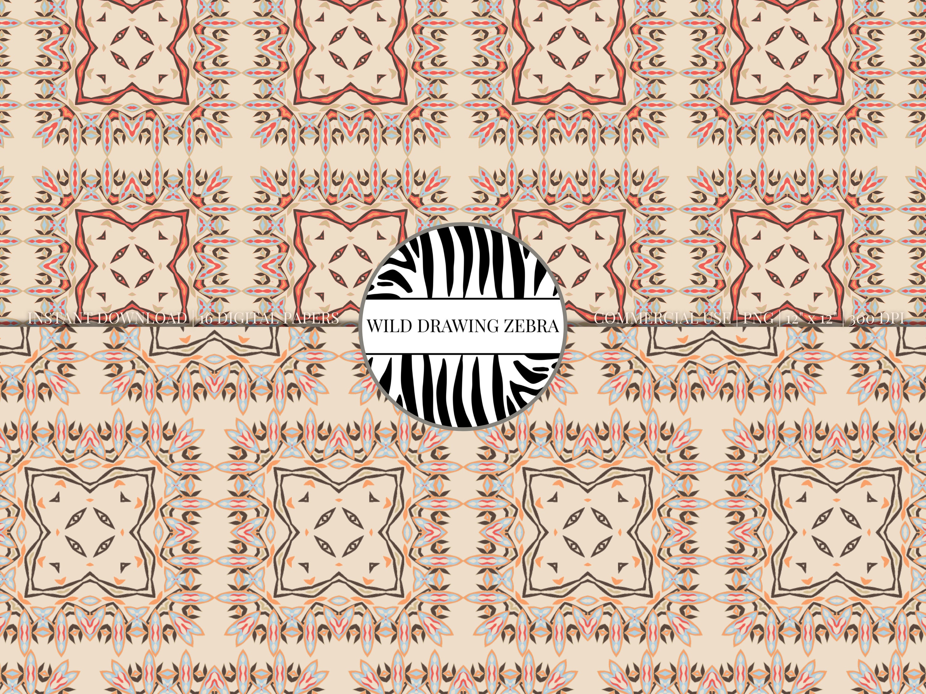 Modern Boho Digital Paper Pack - With Decorative Ethnic Patterns ...