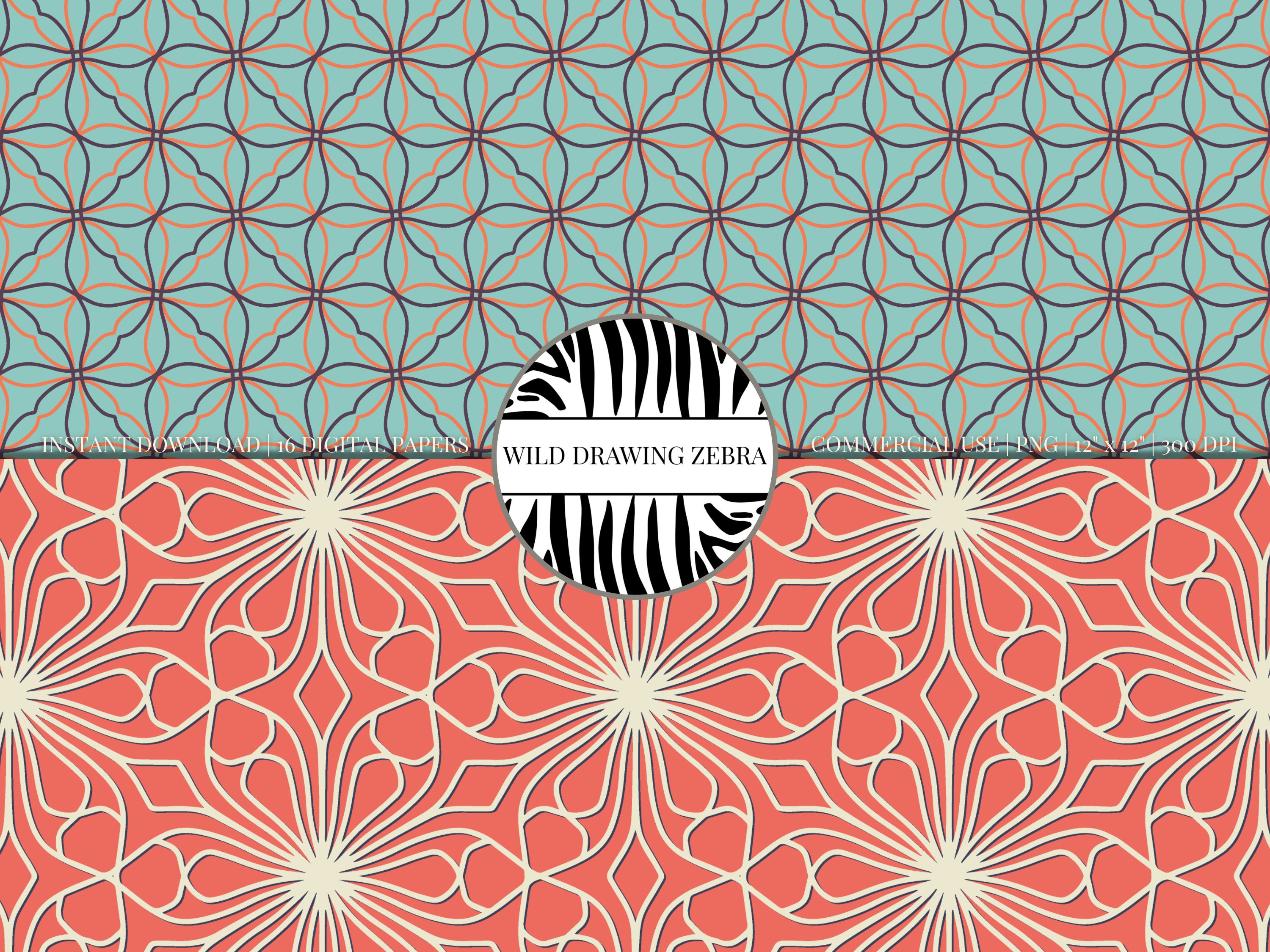 Abstract Printable Digital Papers - With Geometric Doodles Scrapbooking ...