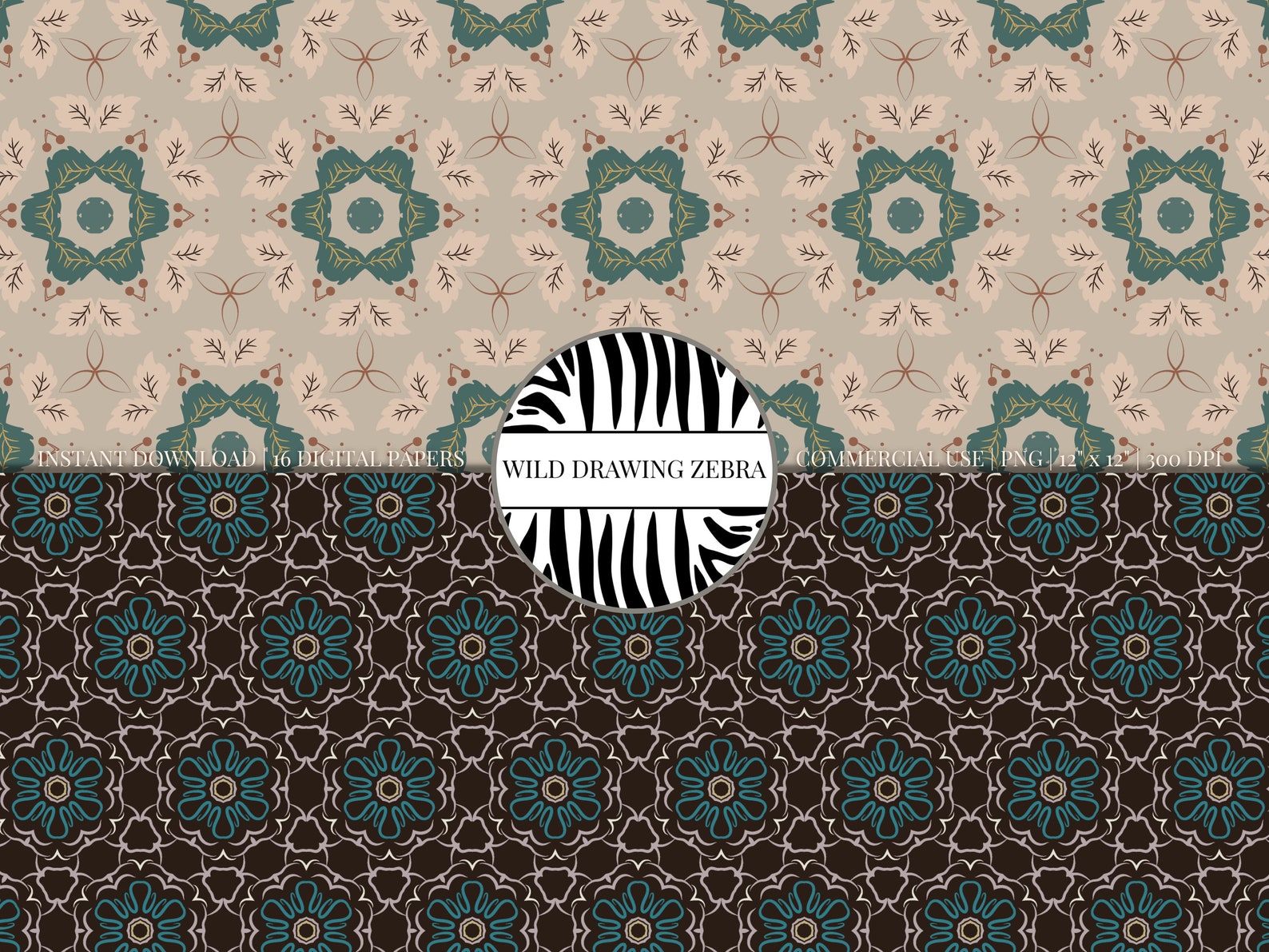 Abstract Batik Printable Digital Papers - With Baroque Damask Scrapbook ...