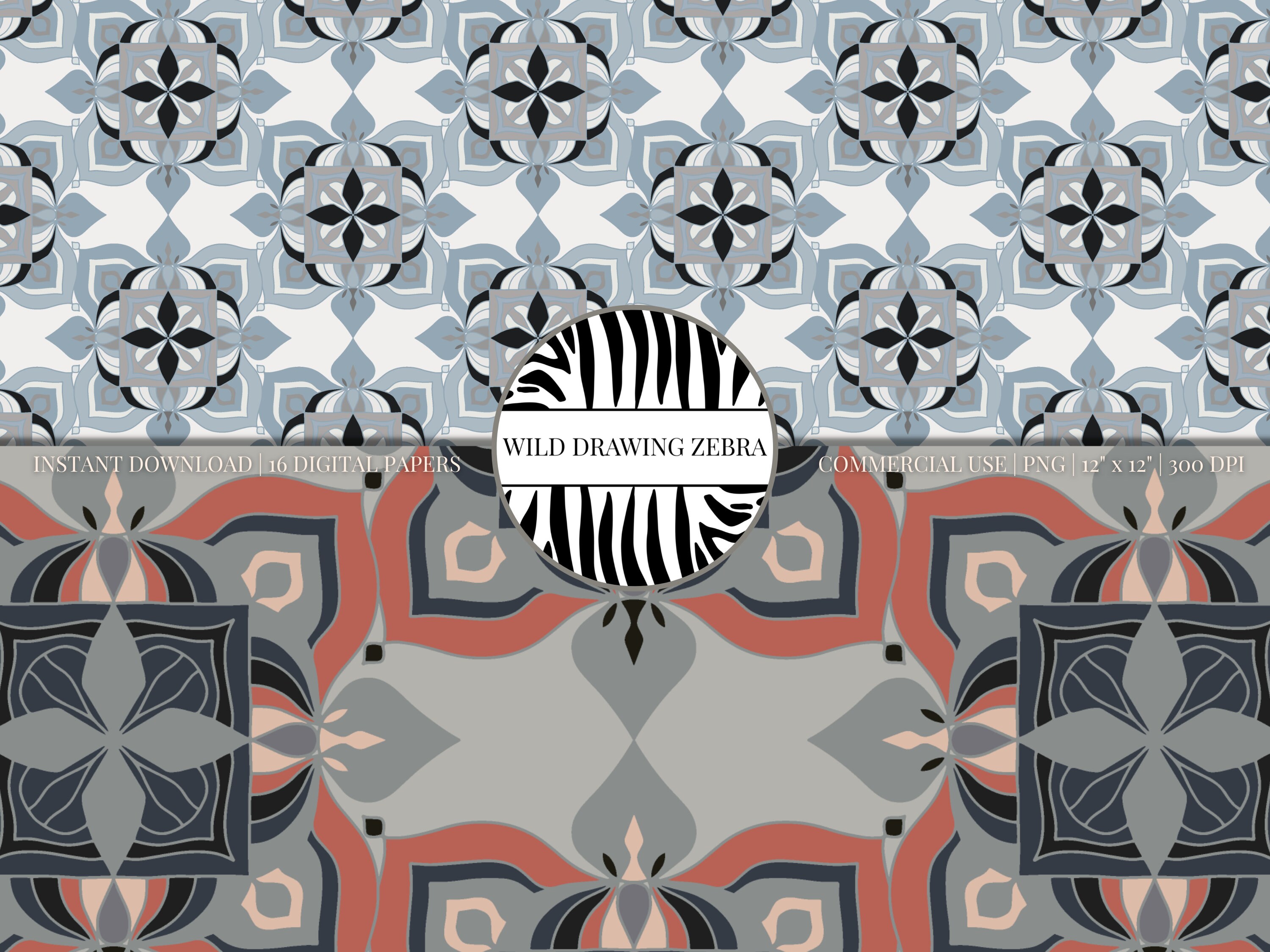 Geometric Mediterranean Printable Paper Pack - With Decorative Vintage ...