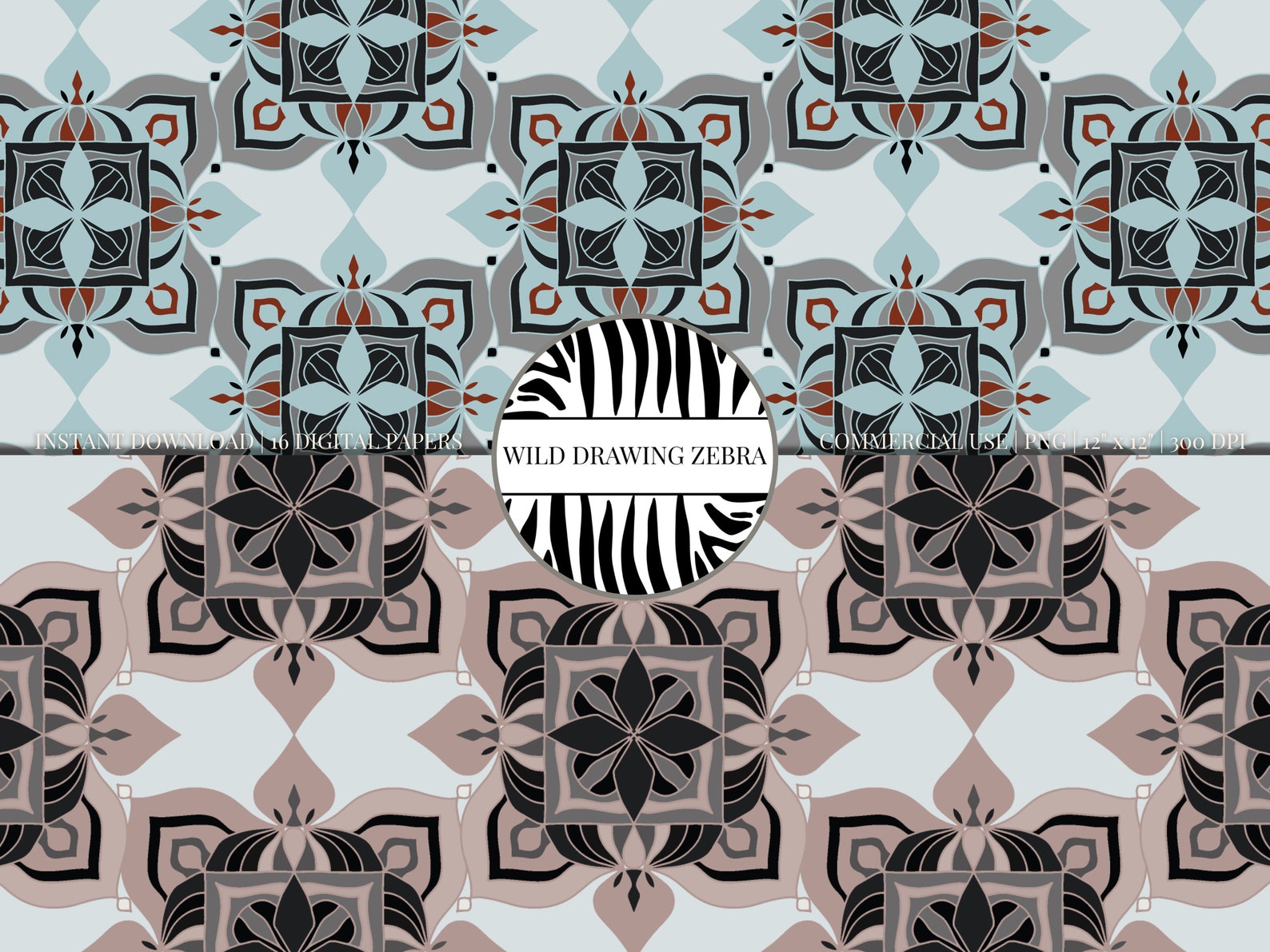 Geometric Mediterranean Printable Paper Pack - With Decorative Vintage ...