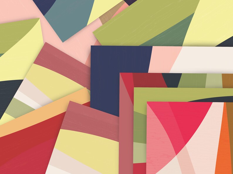 Colorful Modern Digital Paper Set, With Abstract Mid Century Modern ...