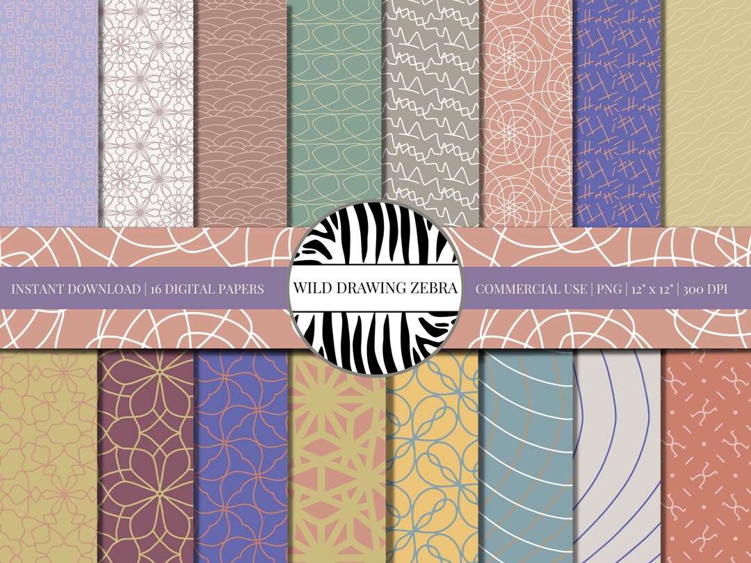 Colorful Modern Digital Paper Pack - With Abstract Fine Line Patterns ...