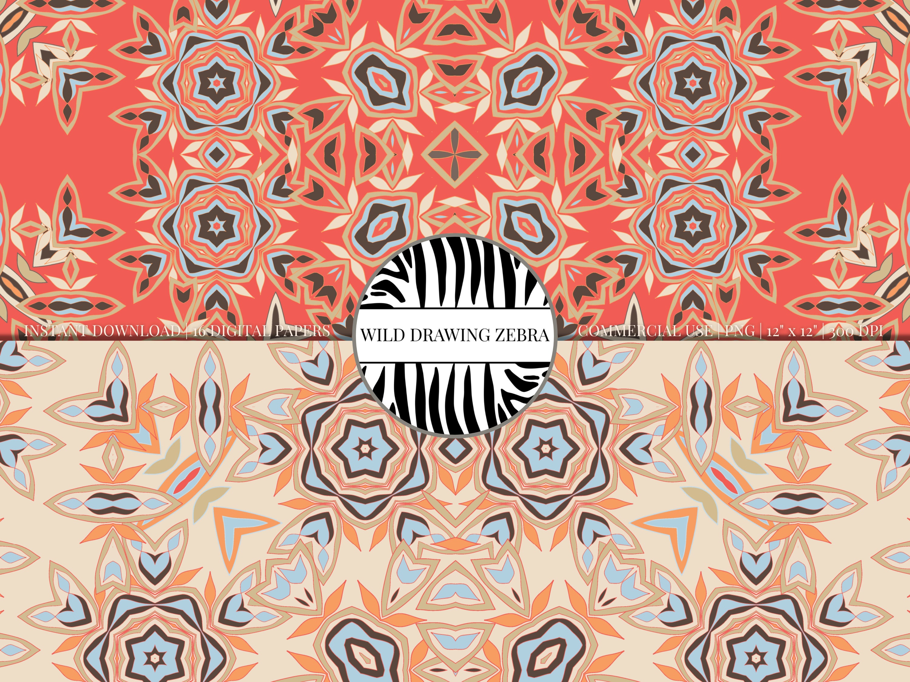 Modern Ethnic Printable Digital Paper Pack - With Abstract Floral ...